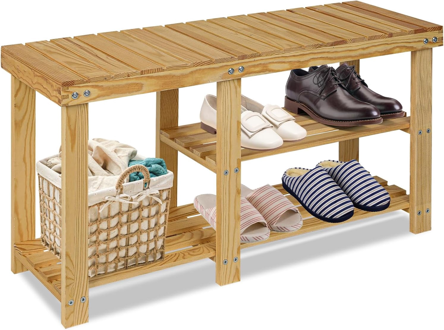 DXYKOPA Shoe Rack Bench for Entryway 3-Tier Wooden Shoe Shelf Shoe ...