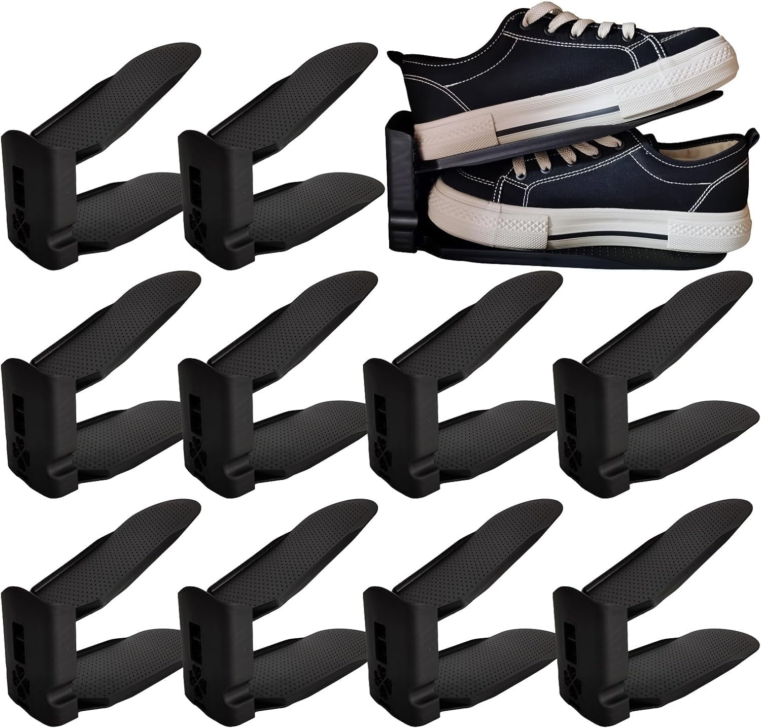 Hltser Shoe Stackers Space Saver Adjustable Double Layer Stack Holder ...