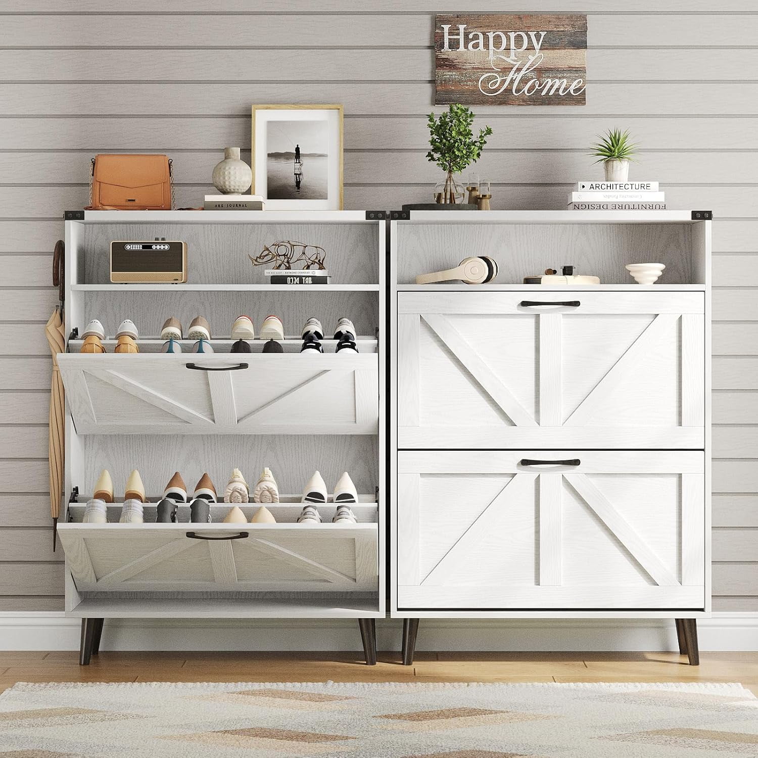 DXYKOPA Shoe Storage Cabinet with 2 Flip Drawers Freestanding Narrow ...