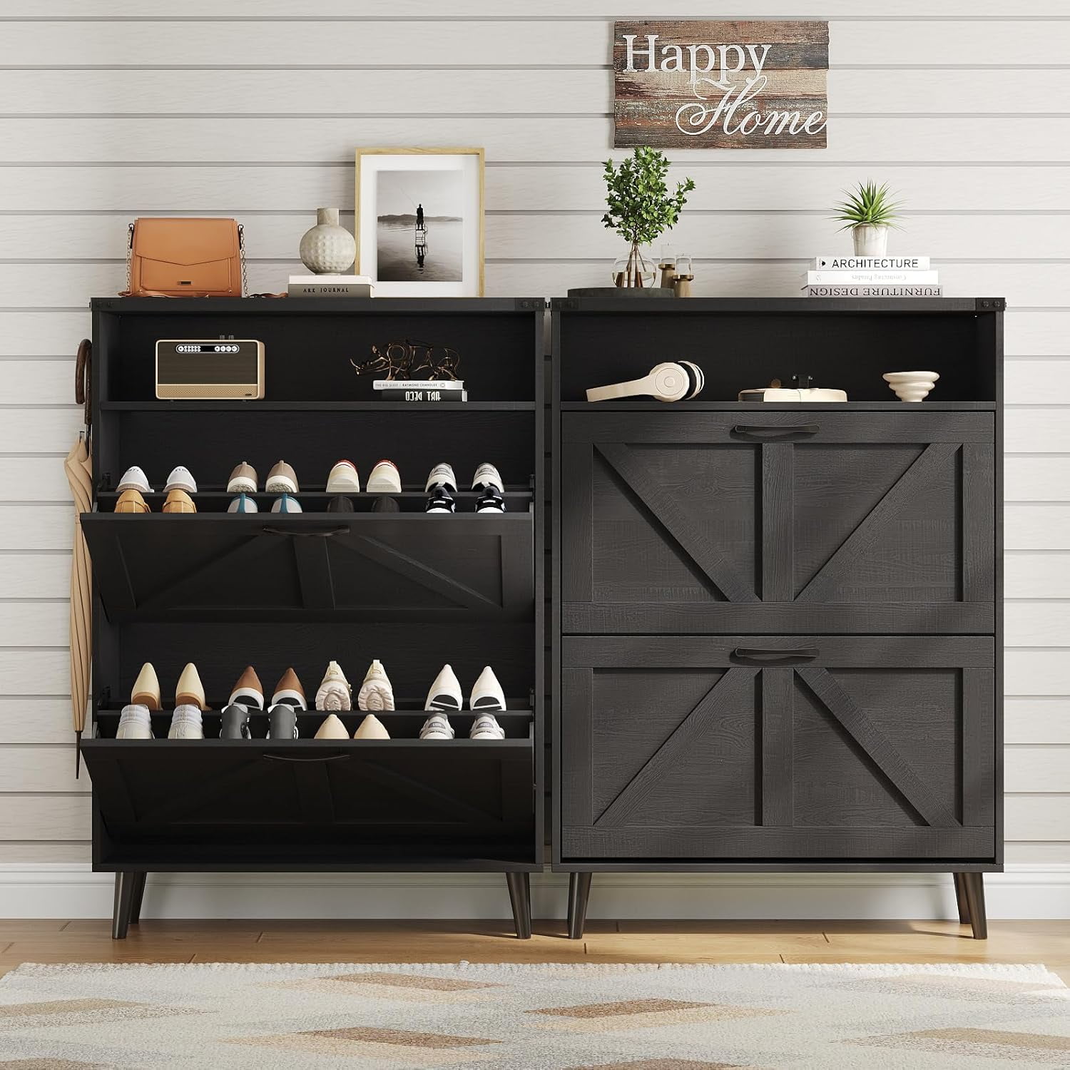 DXYKOPA Shoe Storage Cabinet with 2 Flip Drawers Freestanding Narrow ...