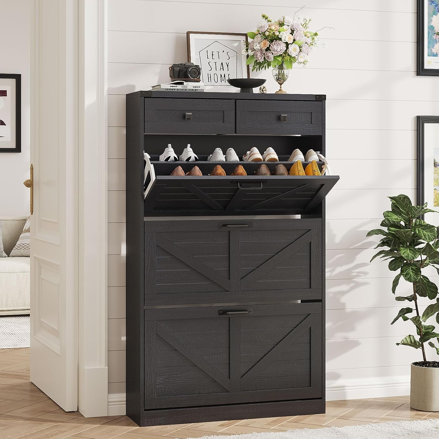 DXYKOPA Shoe Storage Cabinet with 4 Flip Drawers & 2 Drawers Shoe ...