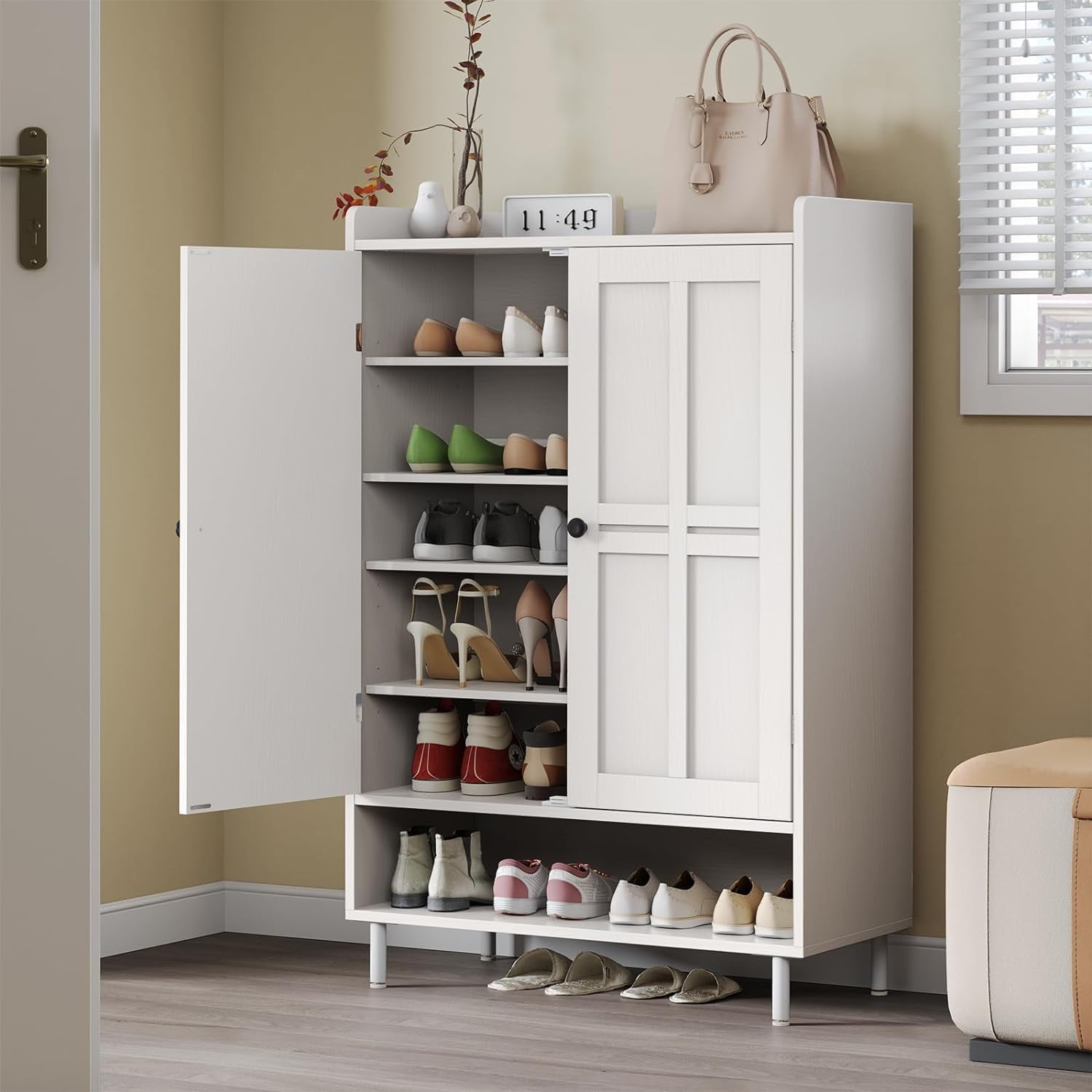 DXYKOPA Shoe Storage Cabinet with Cross Molding Doors 6-Tier Shoe ...
