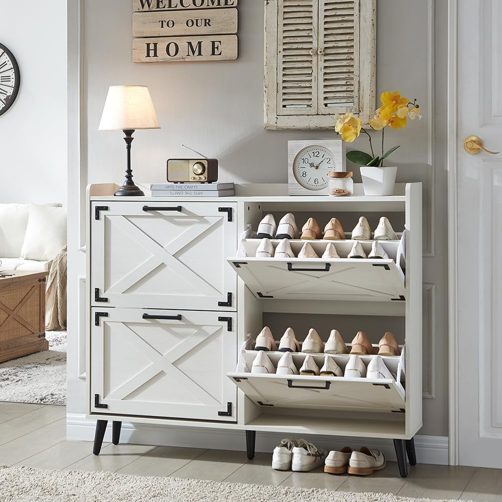 DXYKOPA Shoe Storage Cabinet Farmhouse Shoe Organizer with 4 Flip ...