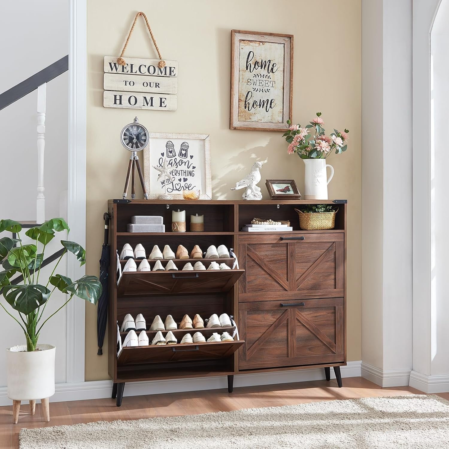 DXYKOPA Shoe Storage Cabinet Farmhouse Shoe Organizer with 4 Flip ...