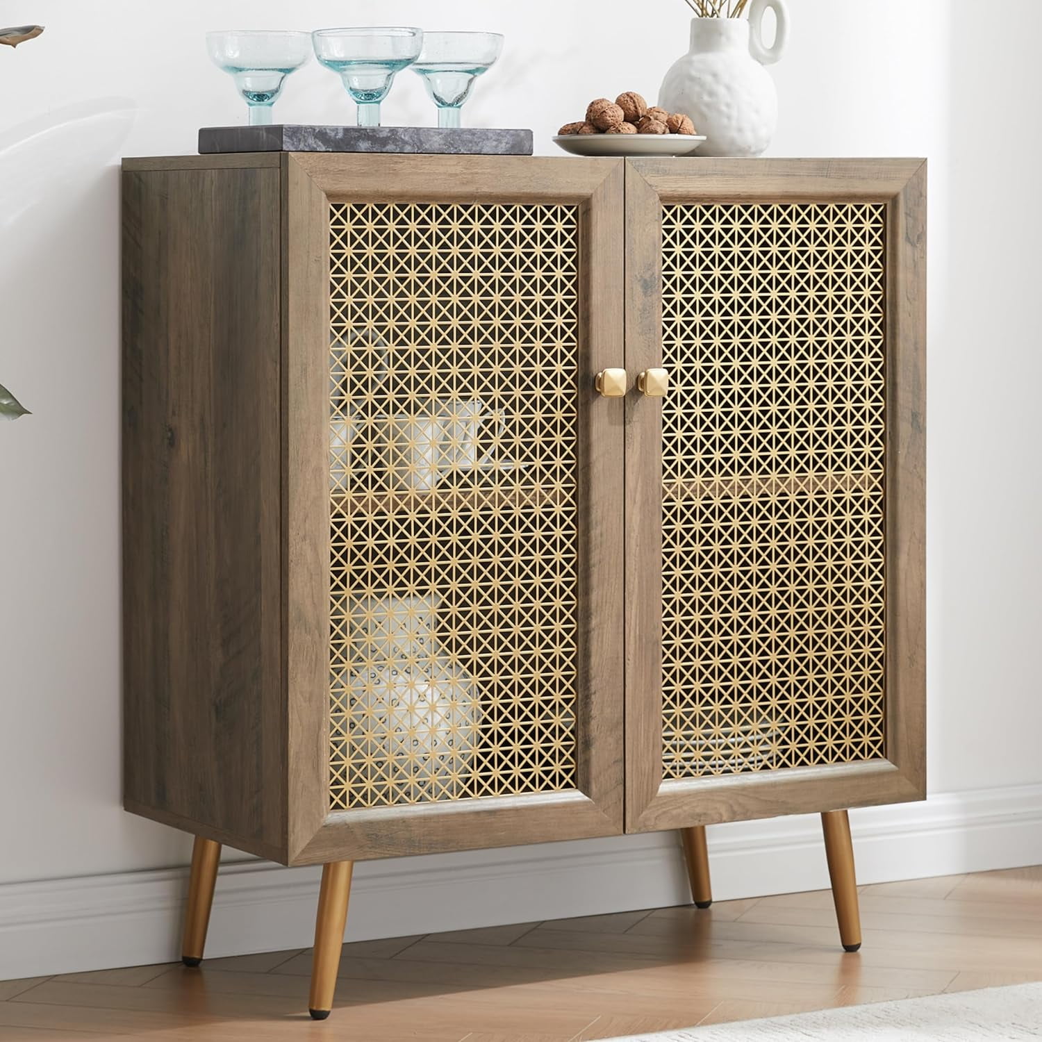 DXYKOPA Sideboard Buffet Cabinet with LED Light and Metal Grid ...