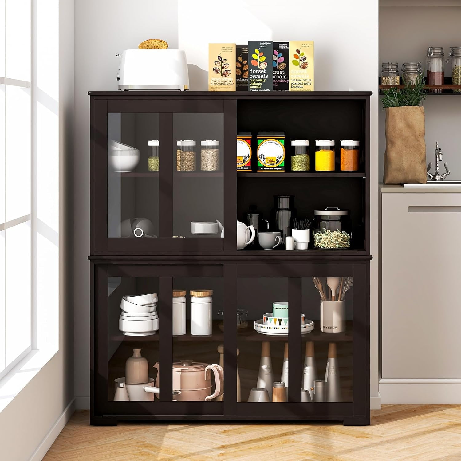 DXYKOPA Sideboard Buffet Cabinet Stackable Storage Coffee Bar Cabinet ...