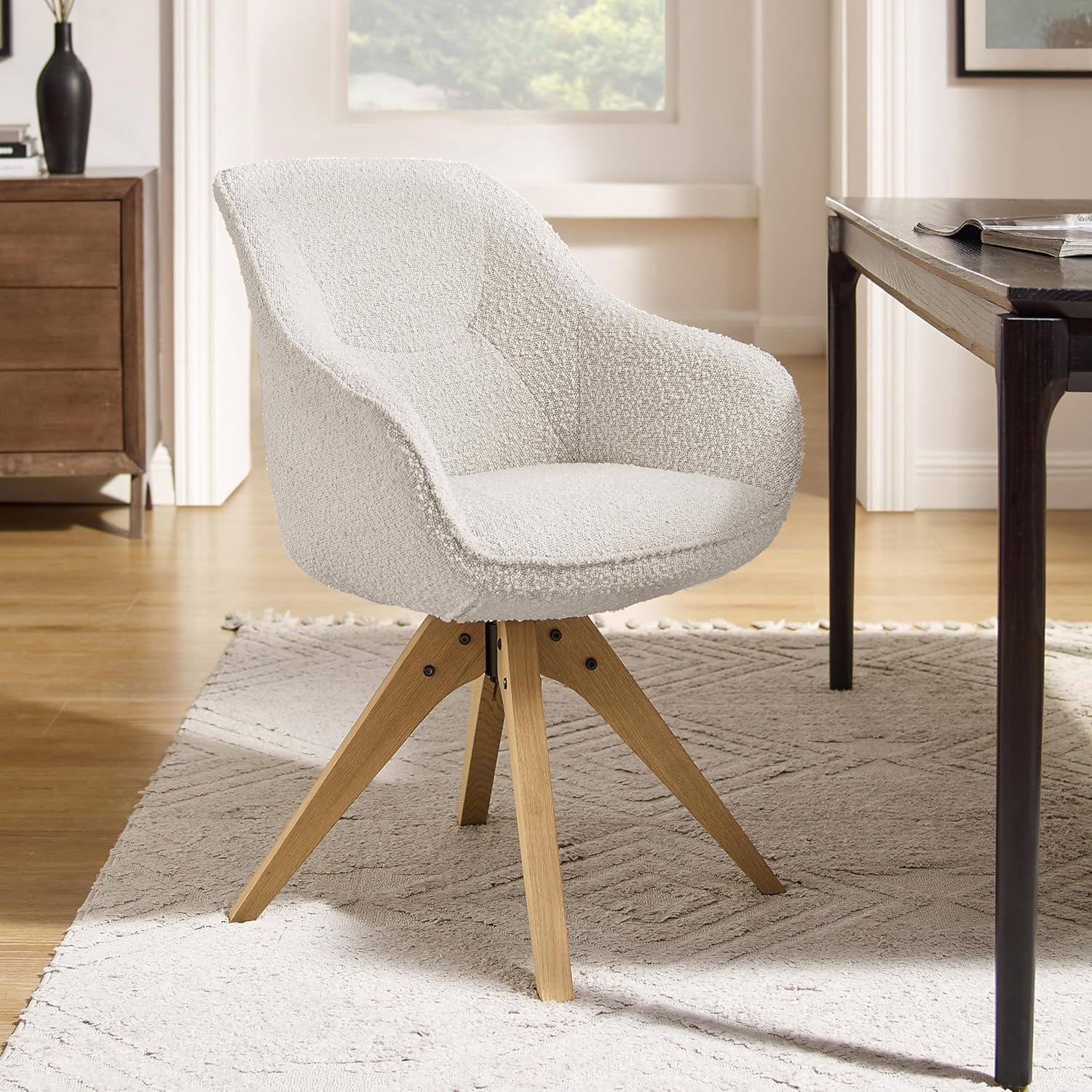 DXYKOPA Swivel Accent Chair - Mid Century Chair Wheels Boucle Fabric Upholstered Armchair with ...