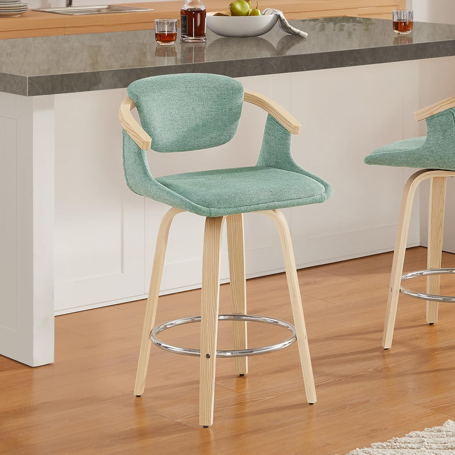 DXYKOPA Swivel Bar Stools - Mid Century Counter Height Barstools Faux ...