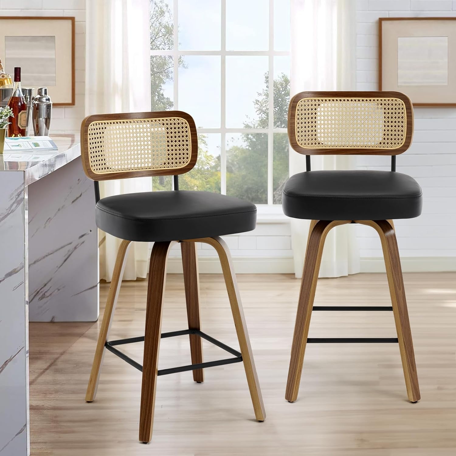 DXYKOPA Swivel Counter Height Bar Stools 26" Upholstered Faux Leather ...