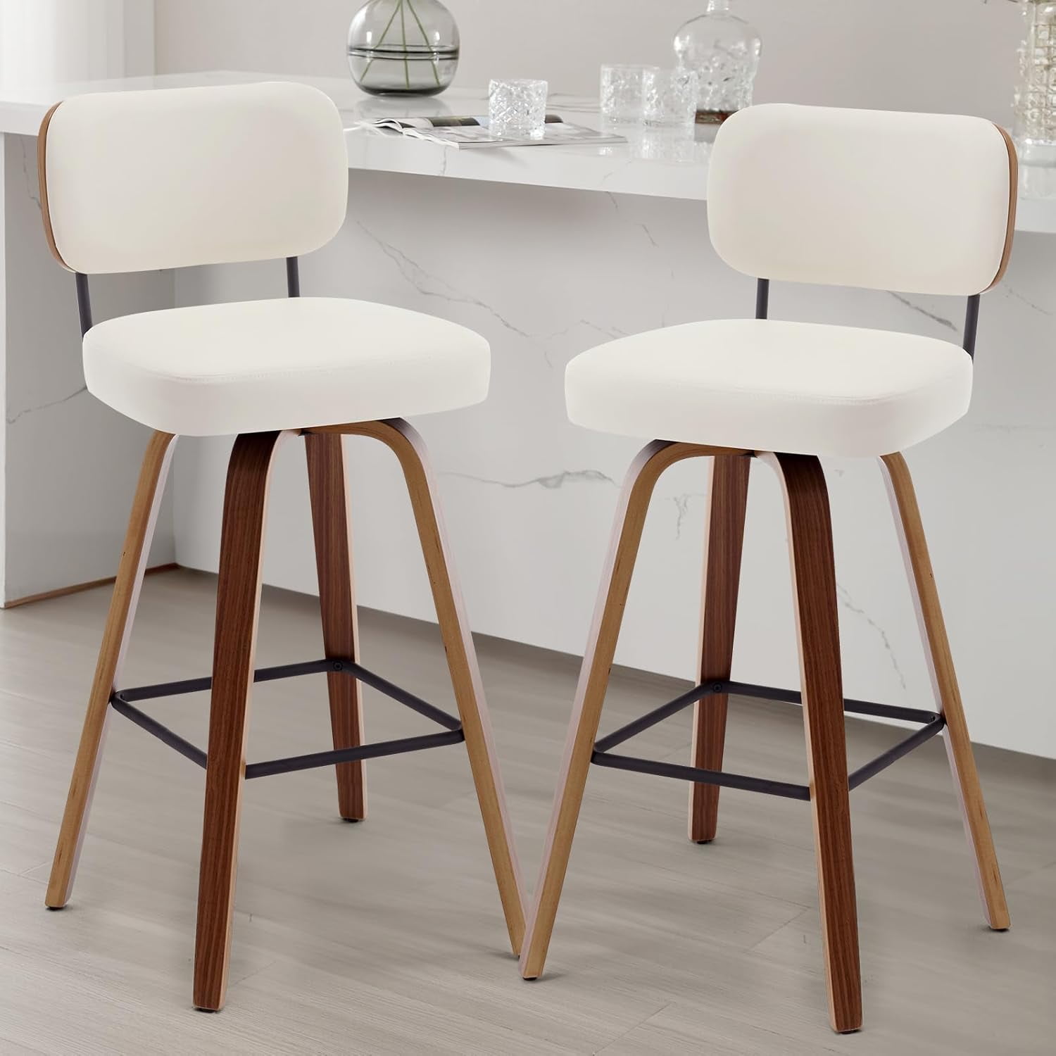 DXYKOPA Swivel Counter Height Bar Stools 26" Upholstered Faux Leather ...