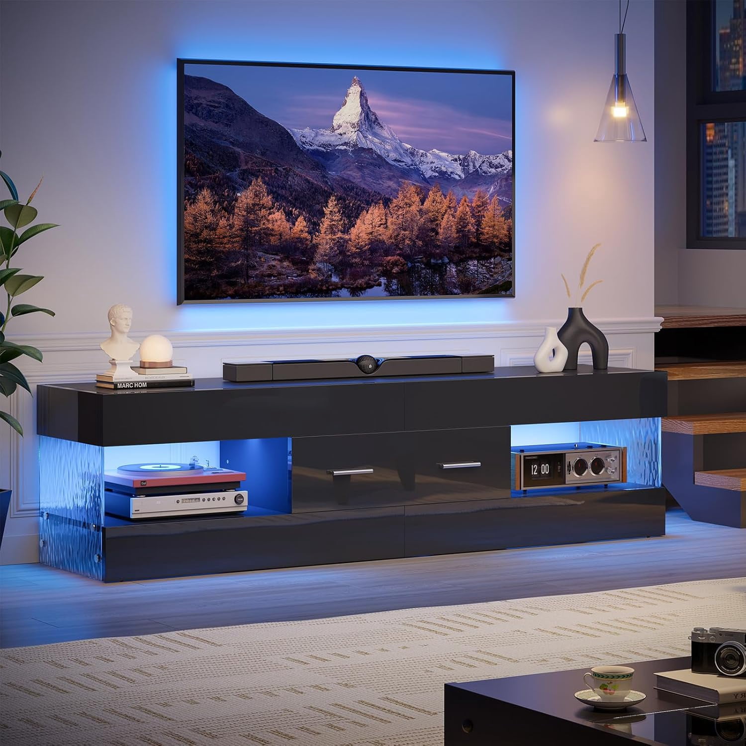 DXYKOPA TV Stand for 55/60/65 Inch TV High Gloss TV Stand with Stone ...