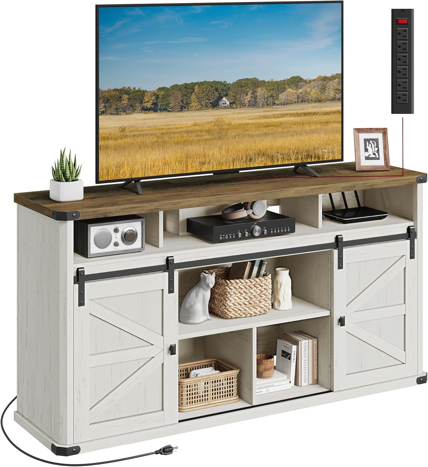 DXYKOPA TV Stand for TVs up to 65 Inches Farmhouse Entertainment Center ...