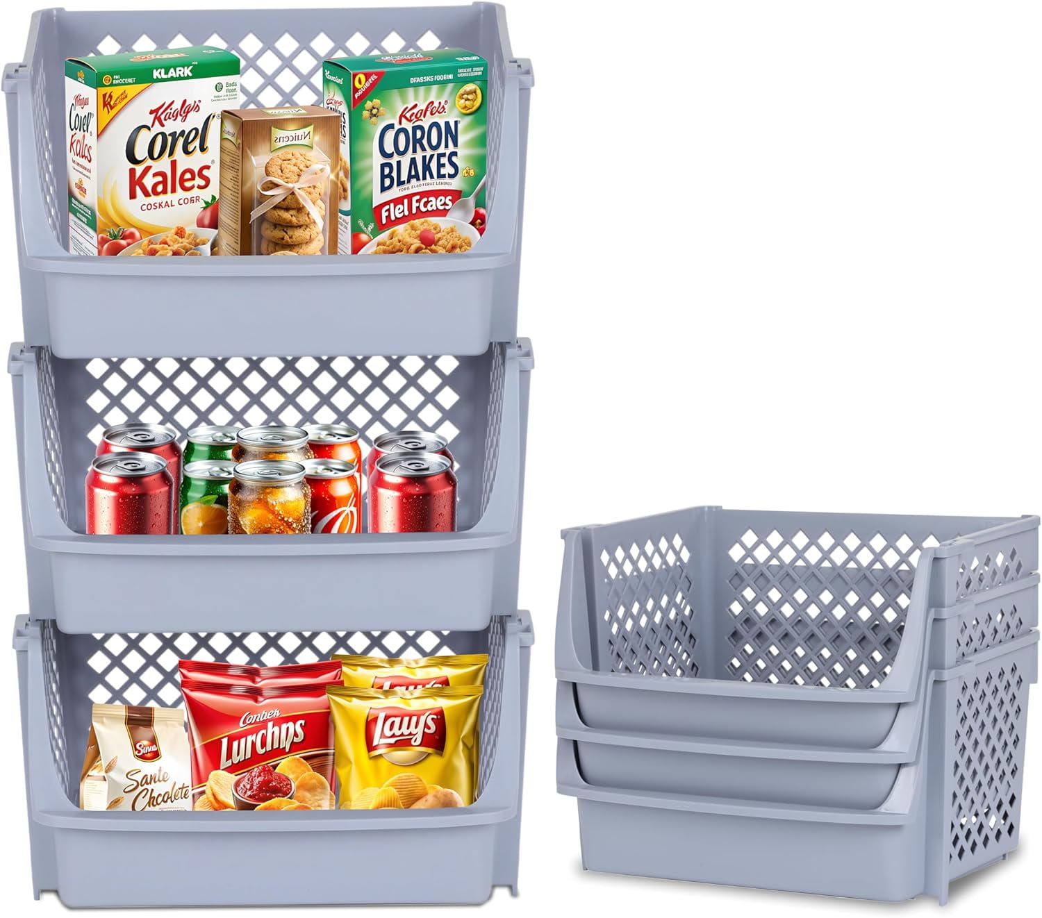 DXYKOPA TidyFriend Plastic Stackable Storage Bins Grey - 3 Pack Open ...