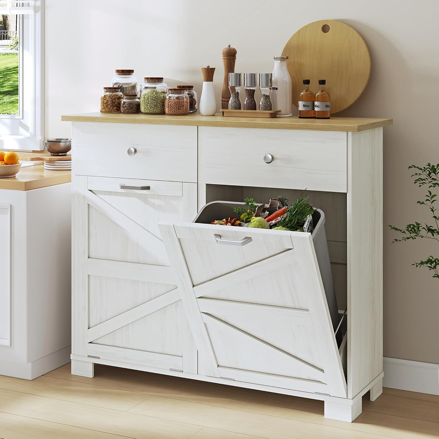 DXYKOPA Tilt Out Trash Can Cabinet Double Trash Can Storage Cabinet ...