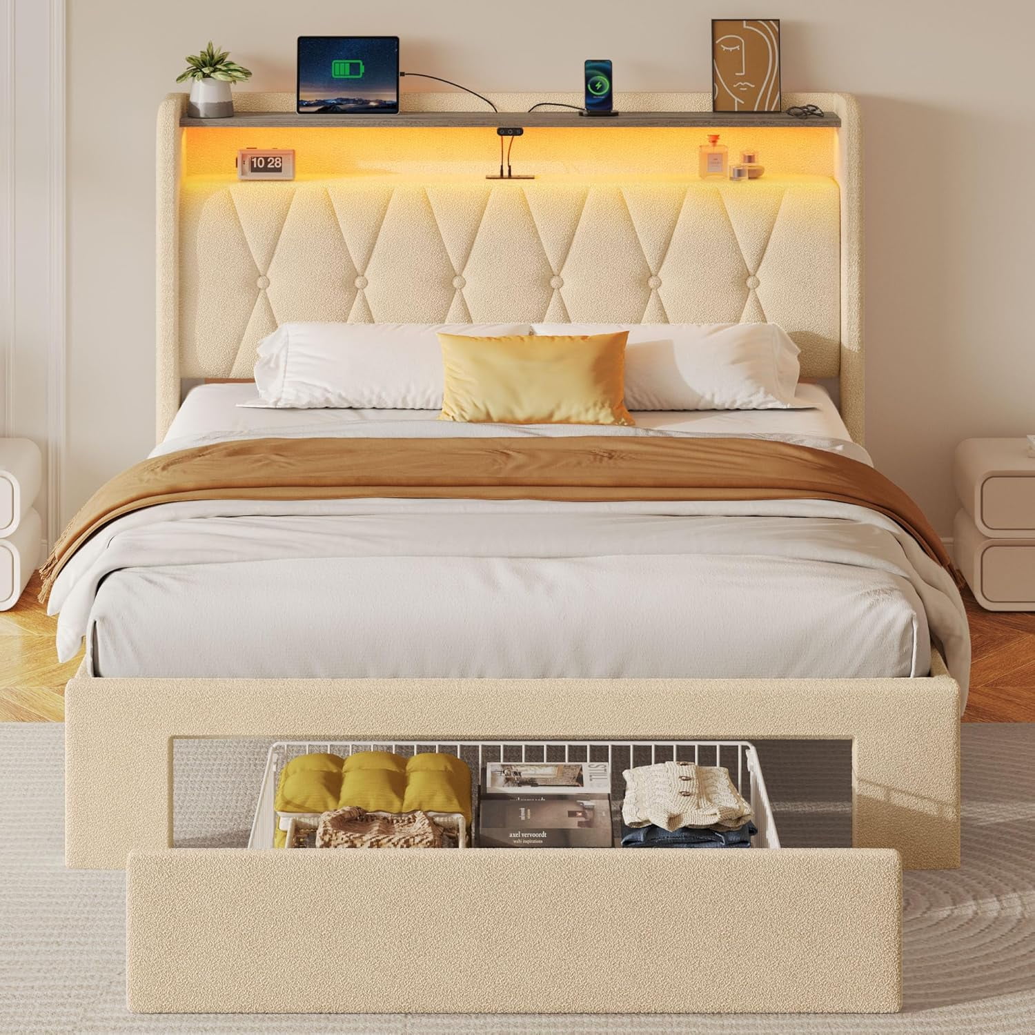 DXYKOPA Twin Bed Frame with Drawer Storage Headboard with Charging ...