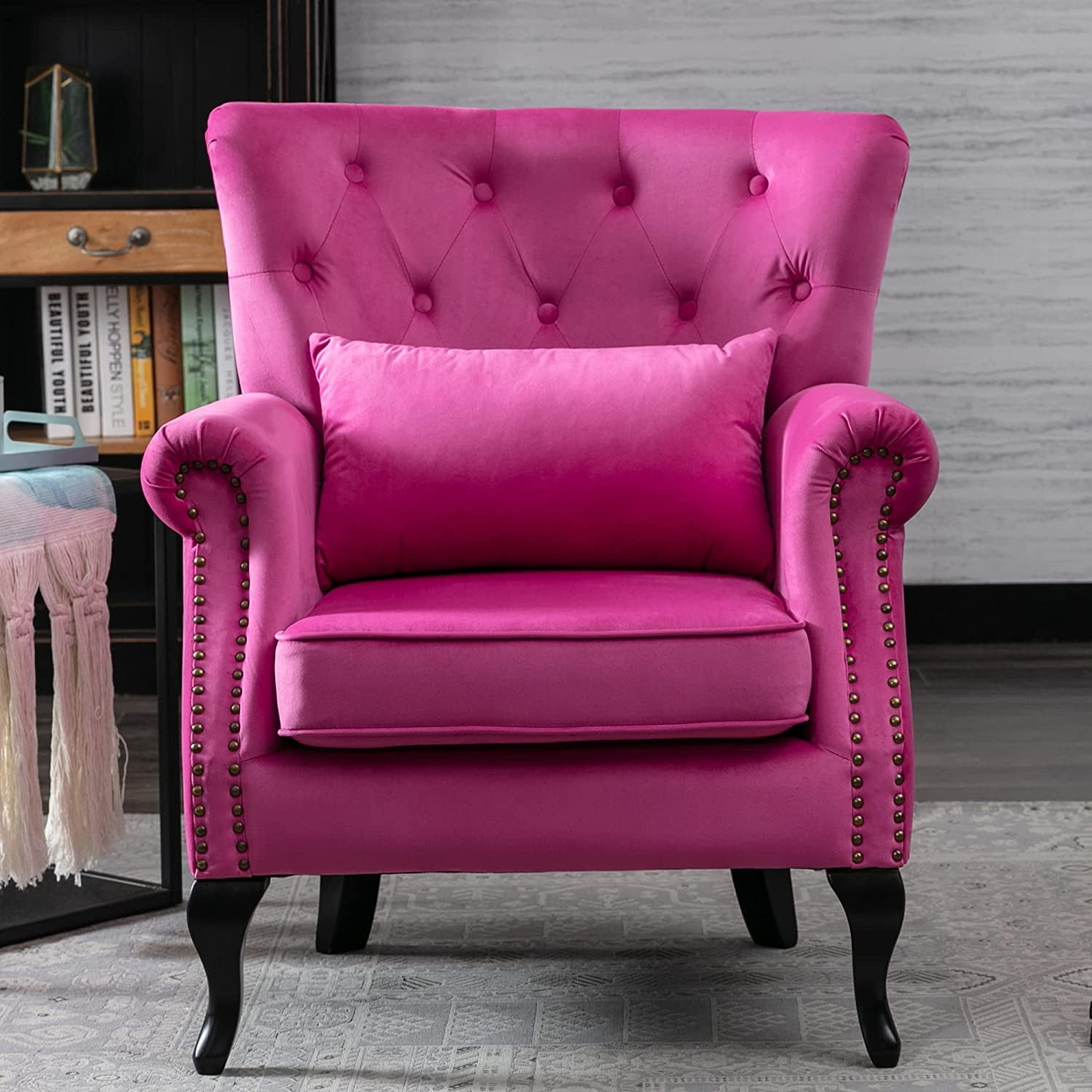 DXYKOPA Velvet Club Chair Tufted Throne Chair Mid Century Accent ...