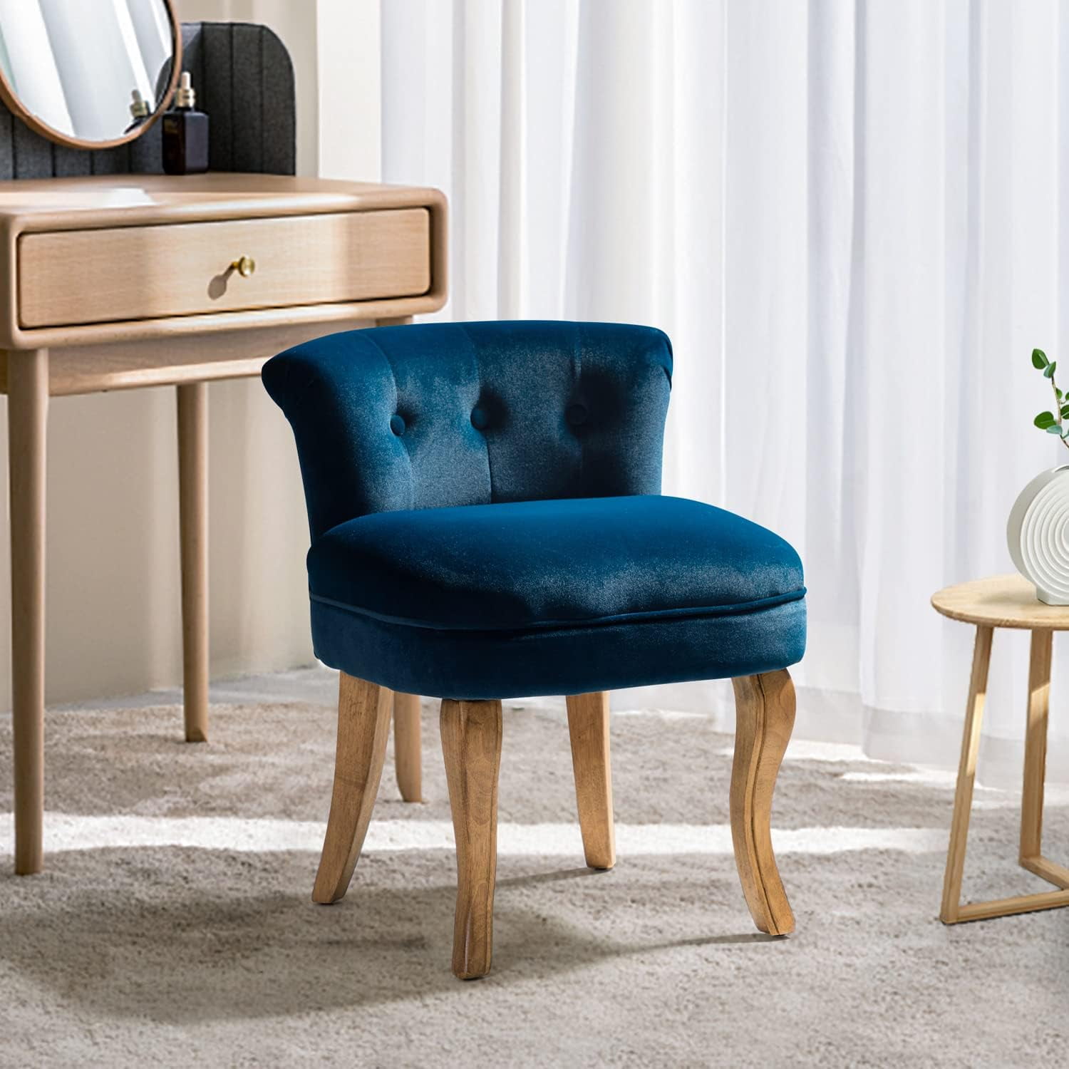 DXYKOPA Velvet Vanity Chairs with Low Back Small Vanity Stool with ...