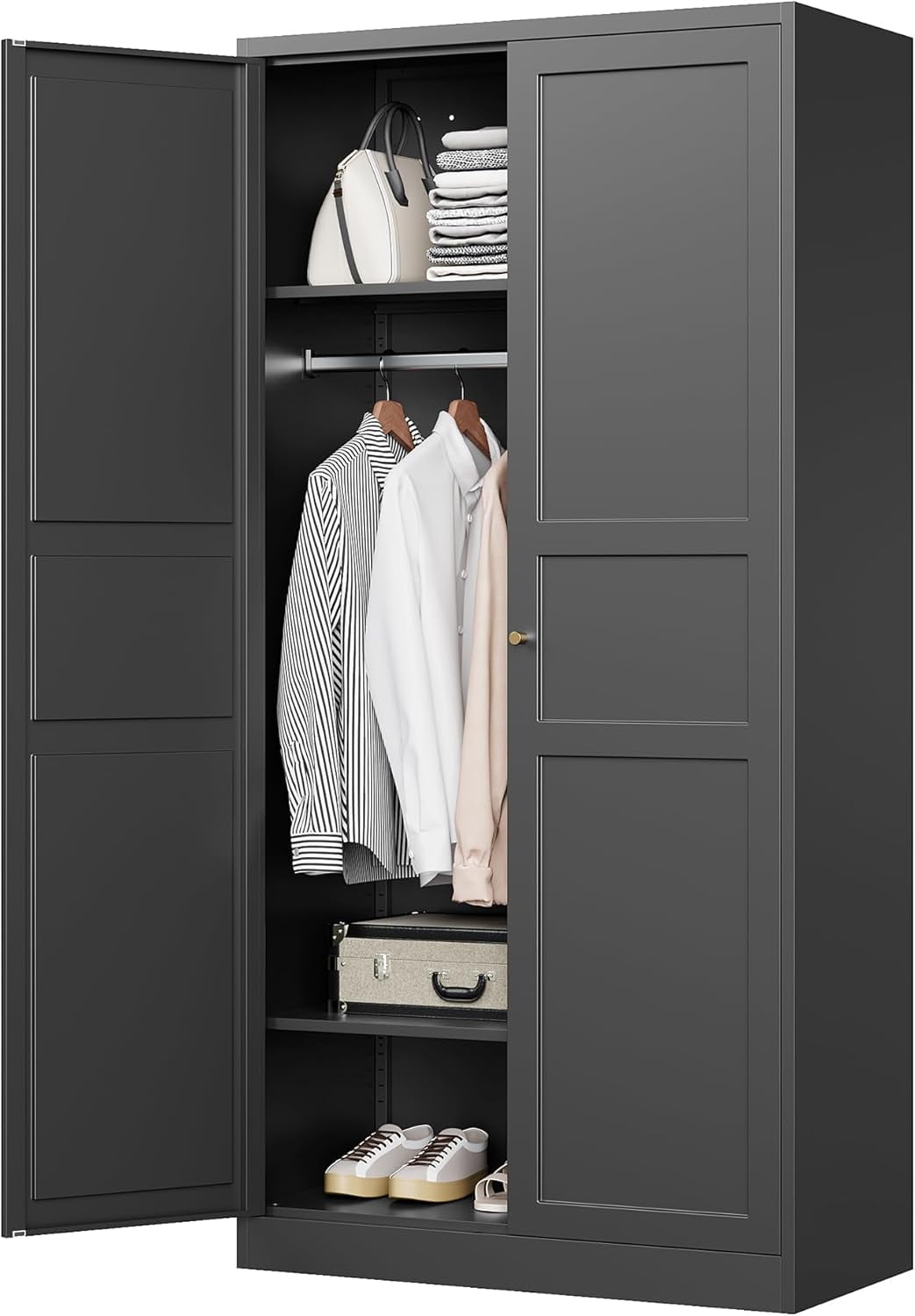 DXYKOPA Wardrobe Closet with 2 Doors 72" Metal Clothing Storage ...