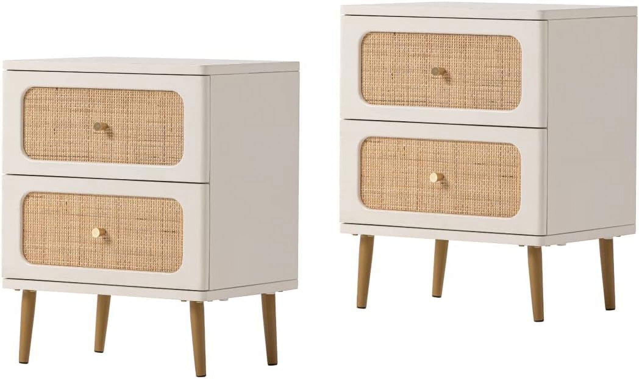 DXYKOPA Wicker Nightstand 2-Drawer End Finish Side for Small Spaces ...