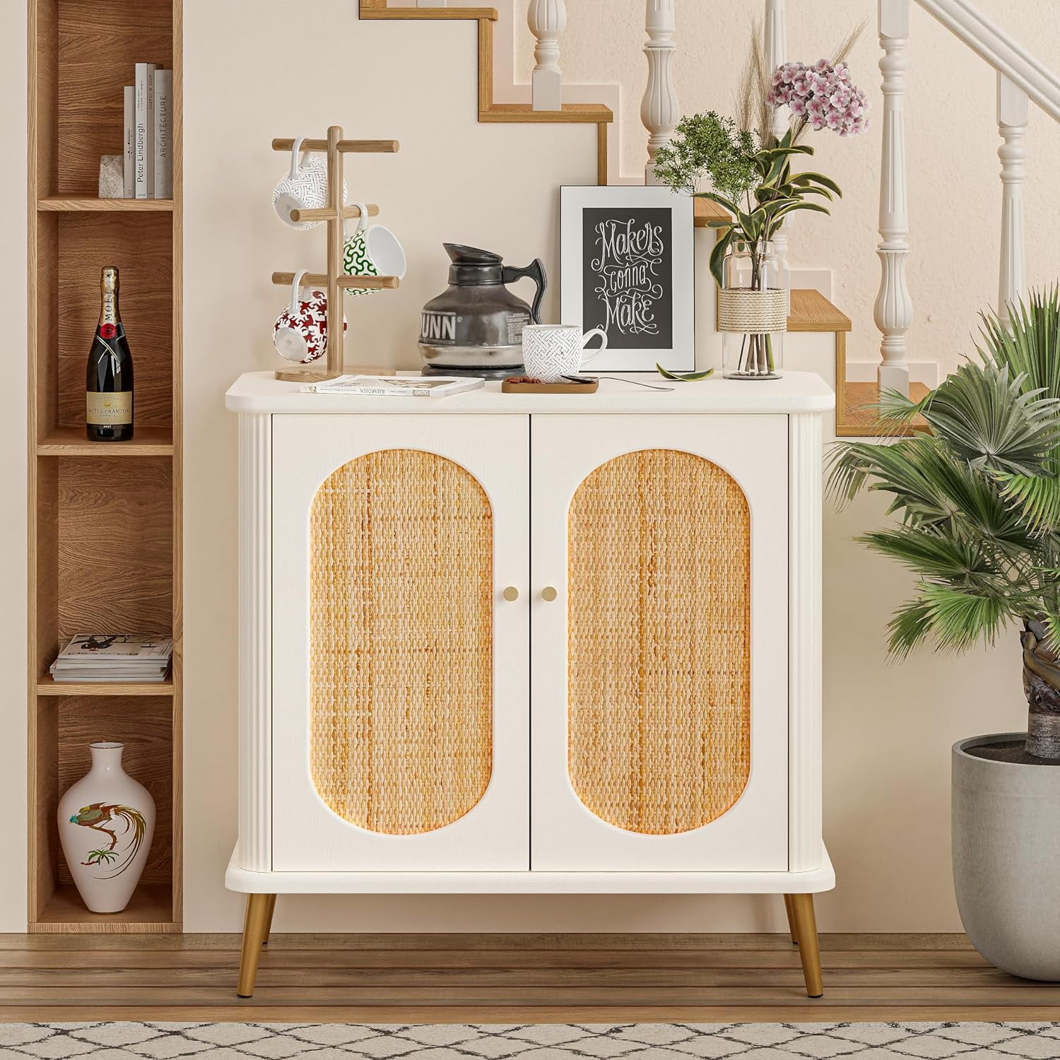 DXYKOPA Wicker Nightstand 2-Drawer End Finish Side for Small Spaces ...