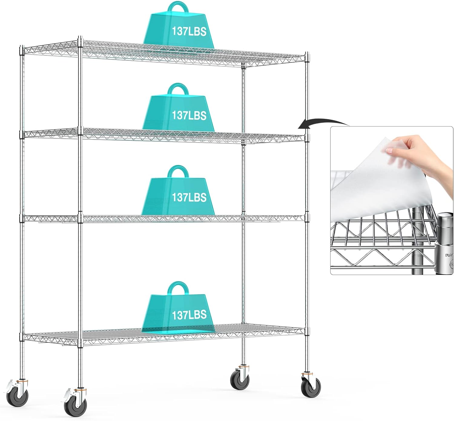 DXYKOPA Wire Shelving with Wheels 48x18x72 Inch 3000 Lbs Storage ...