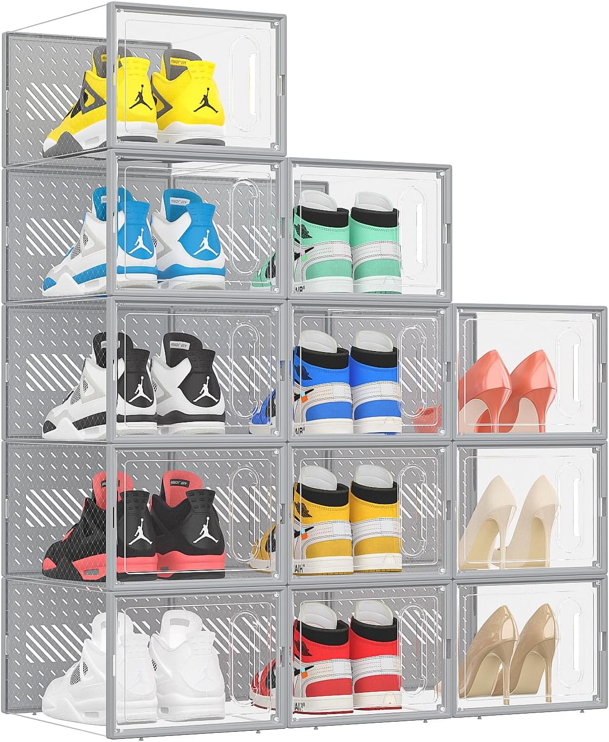 DXYKOPA X-Large Shoe Organizer with Magnetic Door 12 Pack Clear Plastic ...