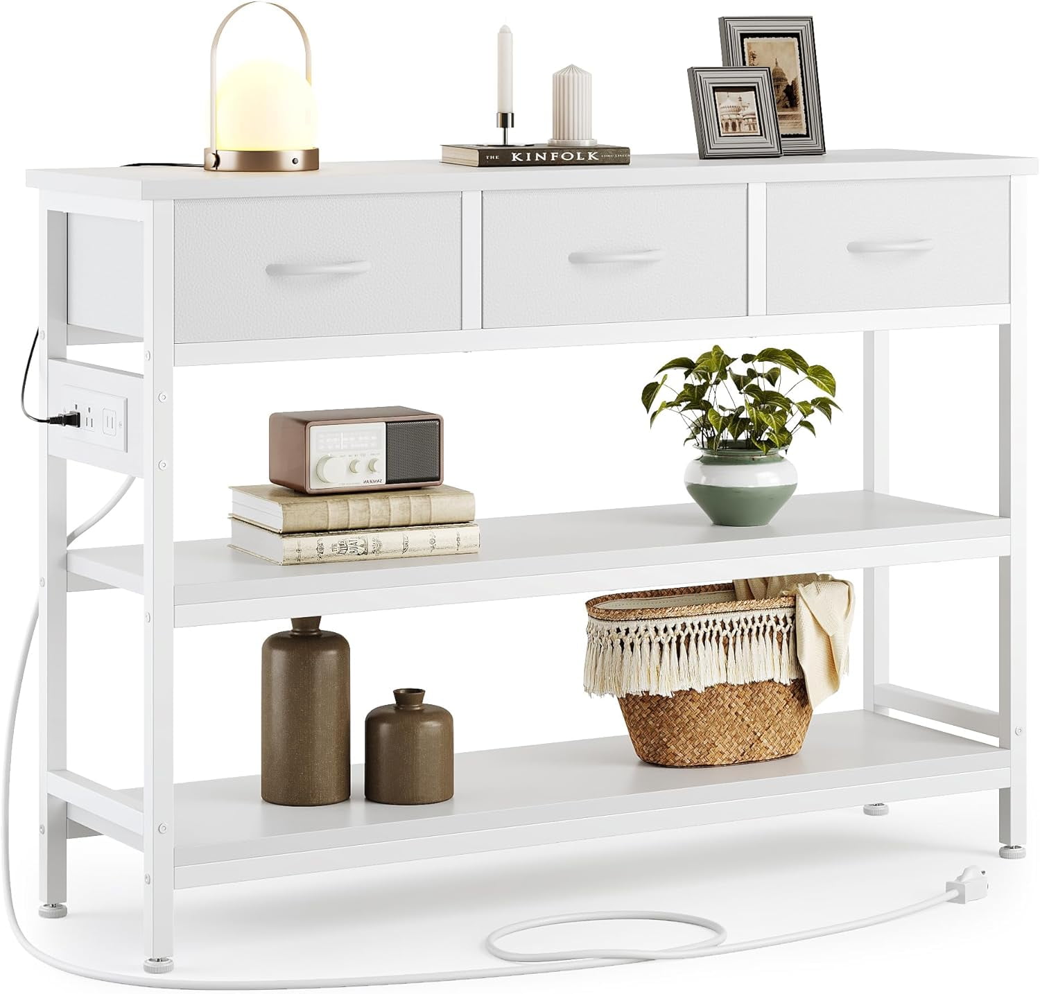 dxynlzq Console Table with Power Outlets Entryway Table with 3 Fabric ...