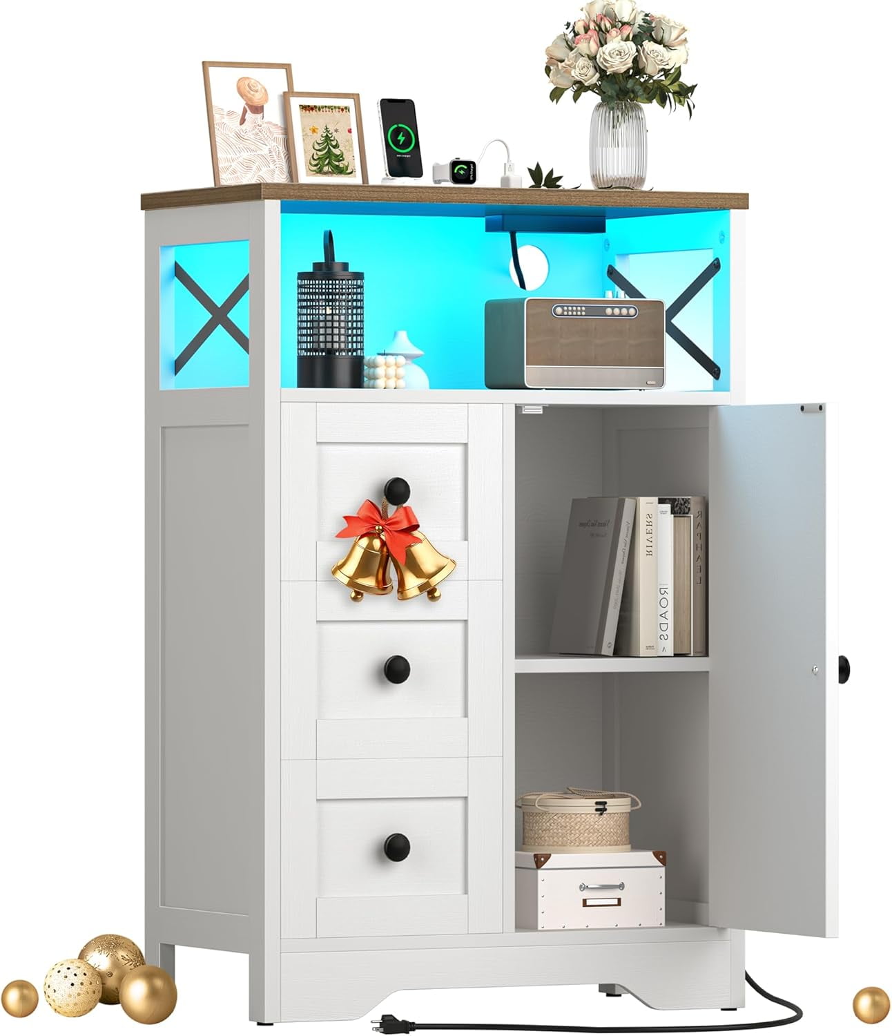 DXYNLZQ Storage Cabinet with Doors and Shelves LED Coffee Bar Cabinet ...