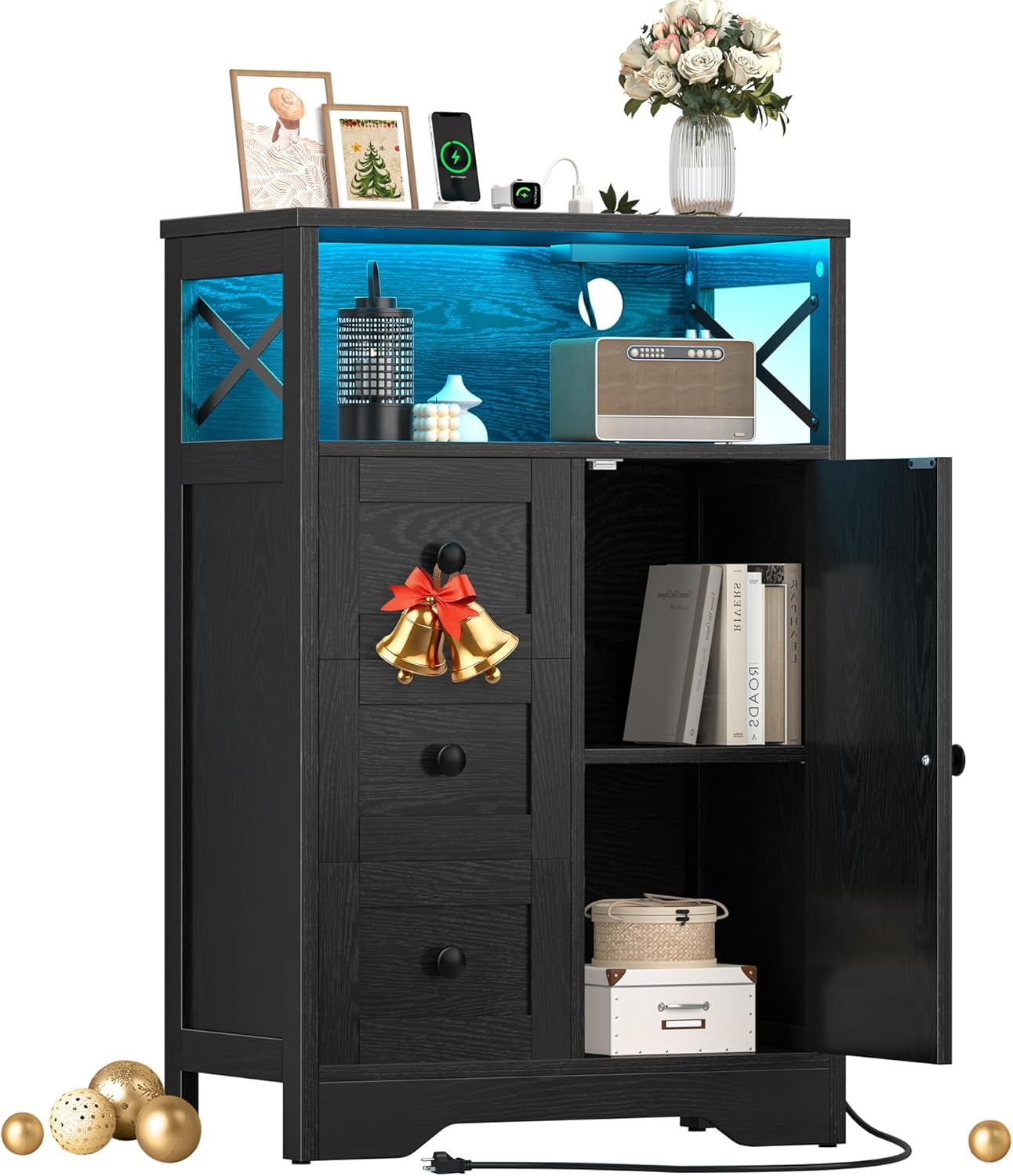 DXYNLZQ Storage Cabinet with Doors and Shelves LED Coffee Bar Cabinet ...