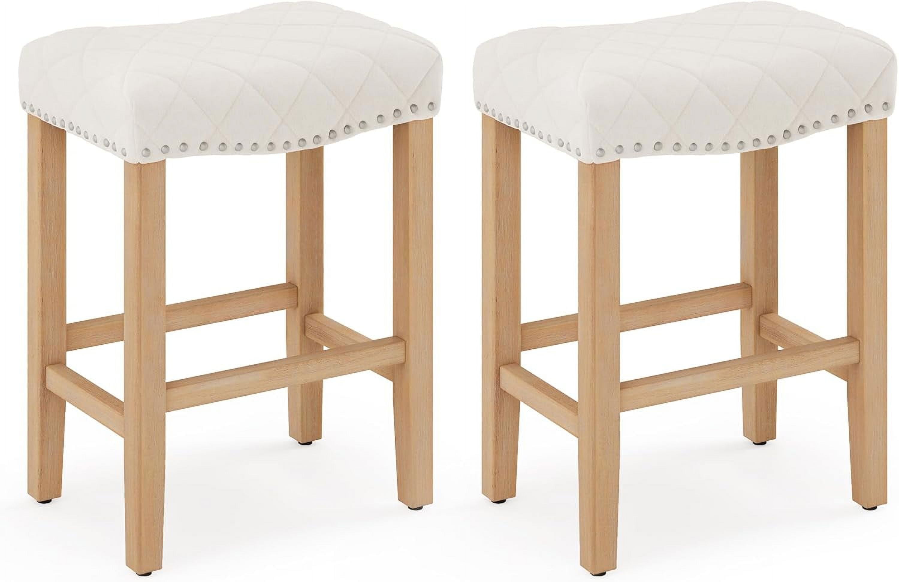 DYCANPO 24-Inch Backless Bar Stools Set of 4, Wooden Legs and Leather ...