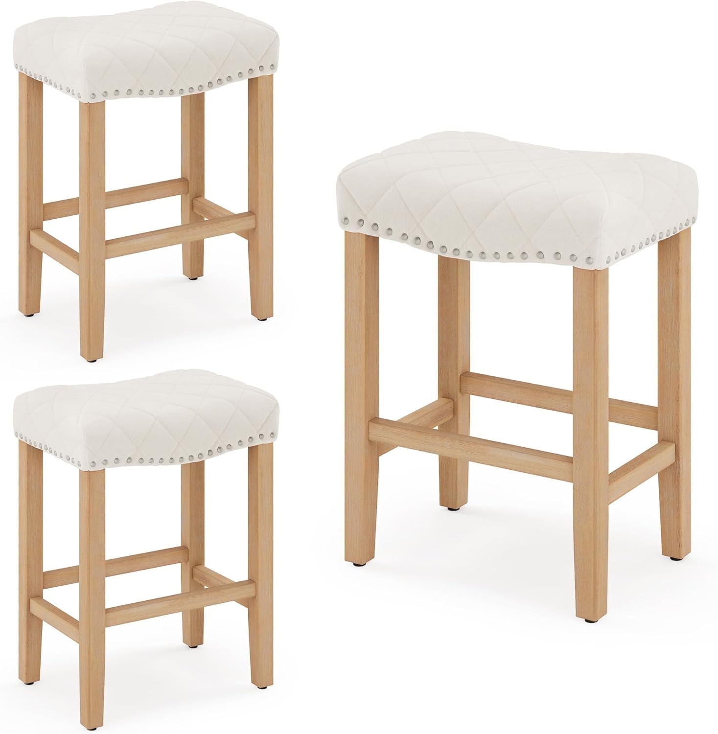 DYCANPO 24-Inch Backless Bar Stools Set of 3, Wooden Legs and ...