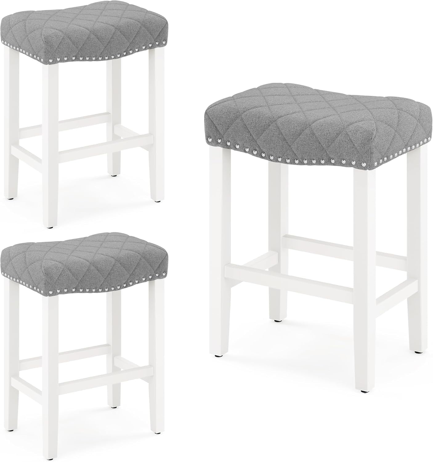 DYCANPO 24-Inch Backless Bar Stools Set of 3, Wooden Legs and ...
