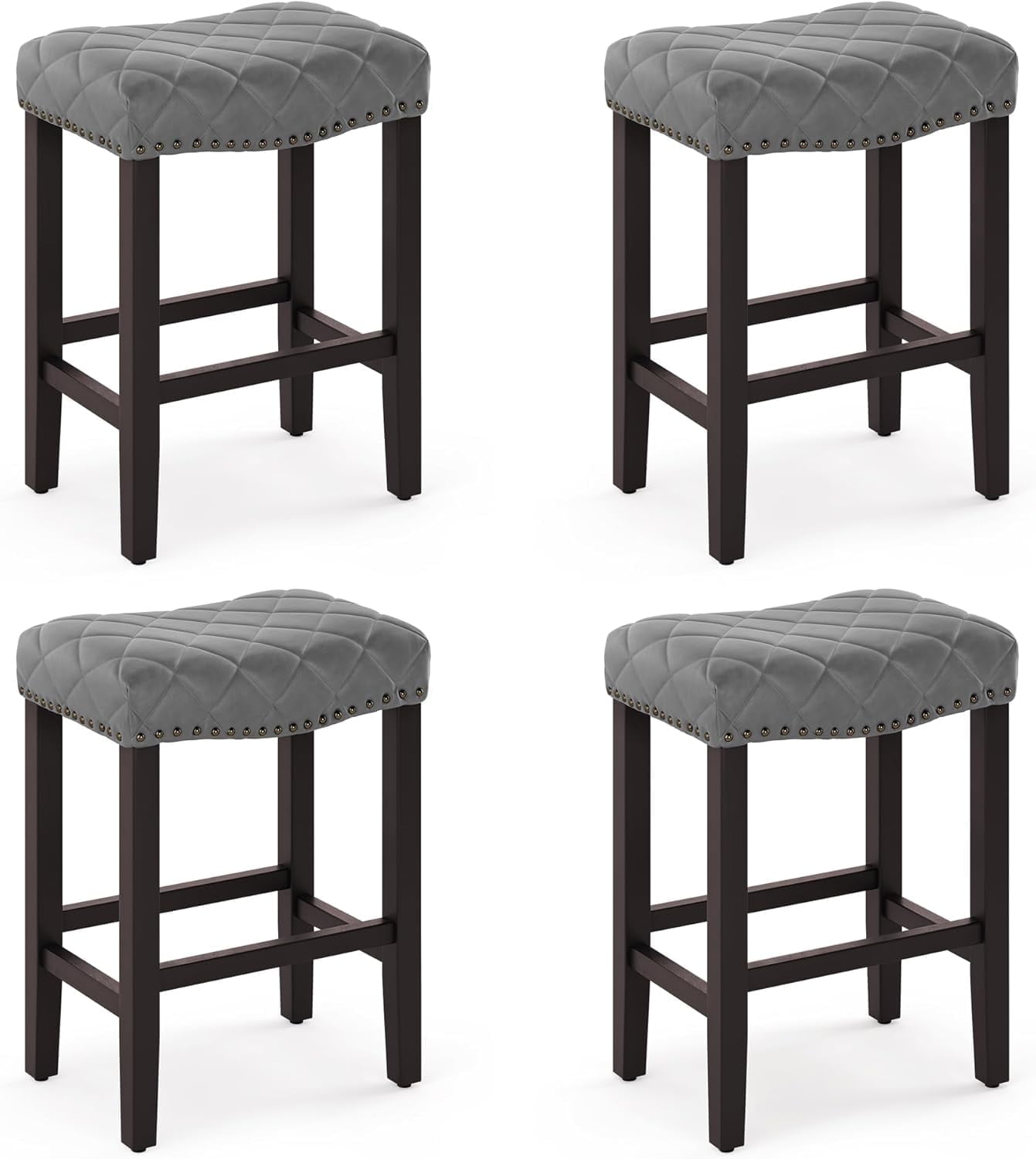 DYCANPO 24-Inch Backless Bar Stools Set of 4, Wooden Legs and Leather ...