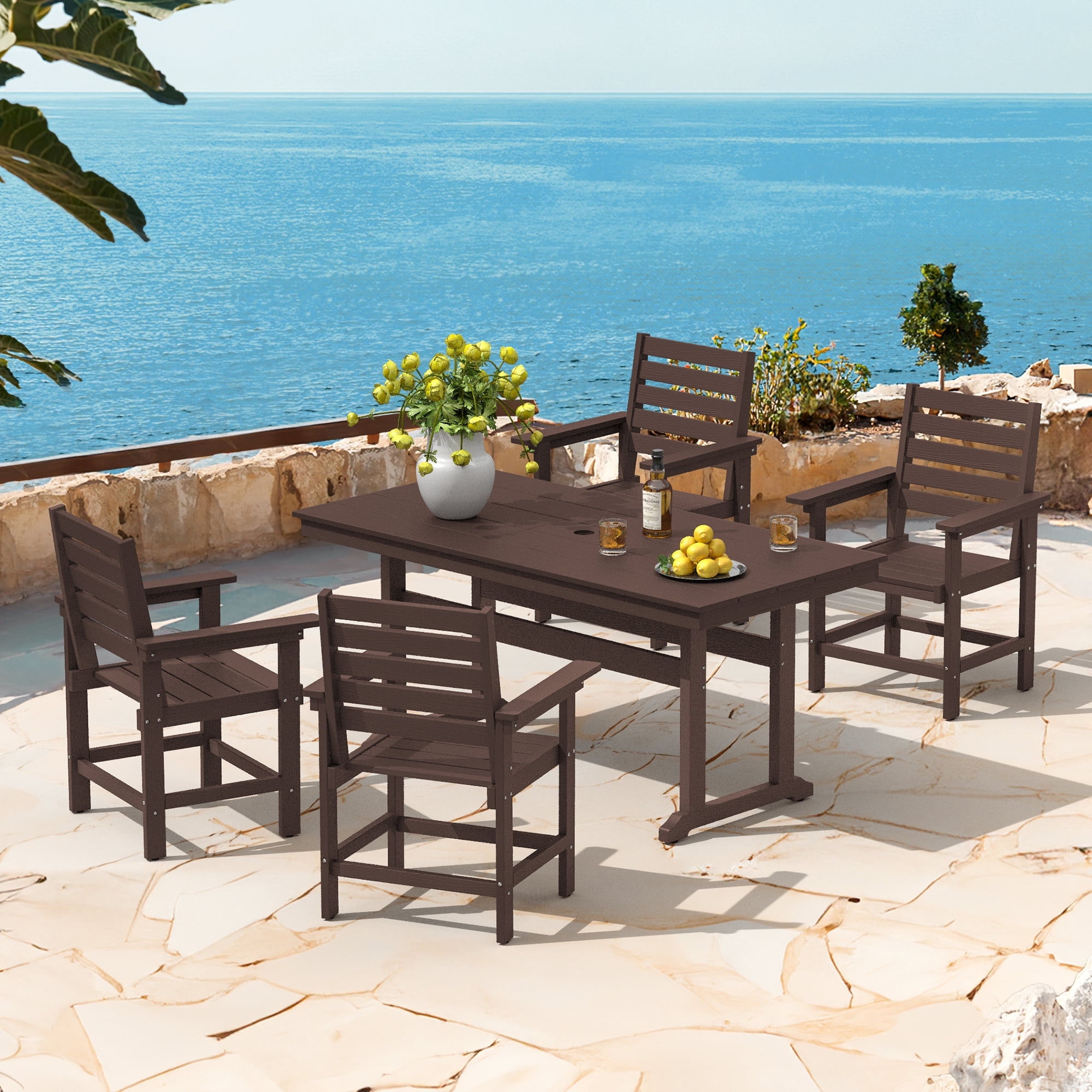 DYCANPO 5-Piece Outdoor Dining Set with Umbrella Hole, HDPS Rectangle ...