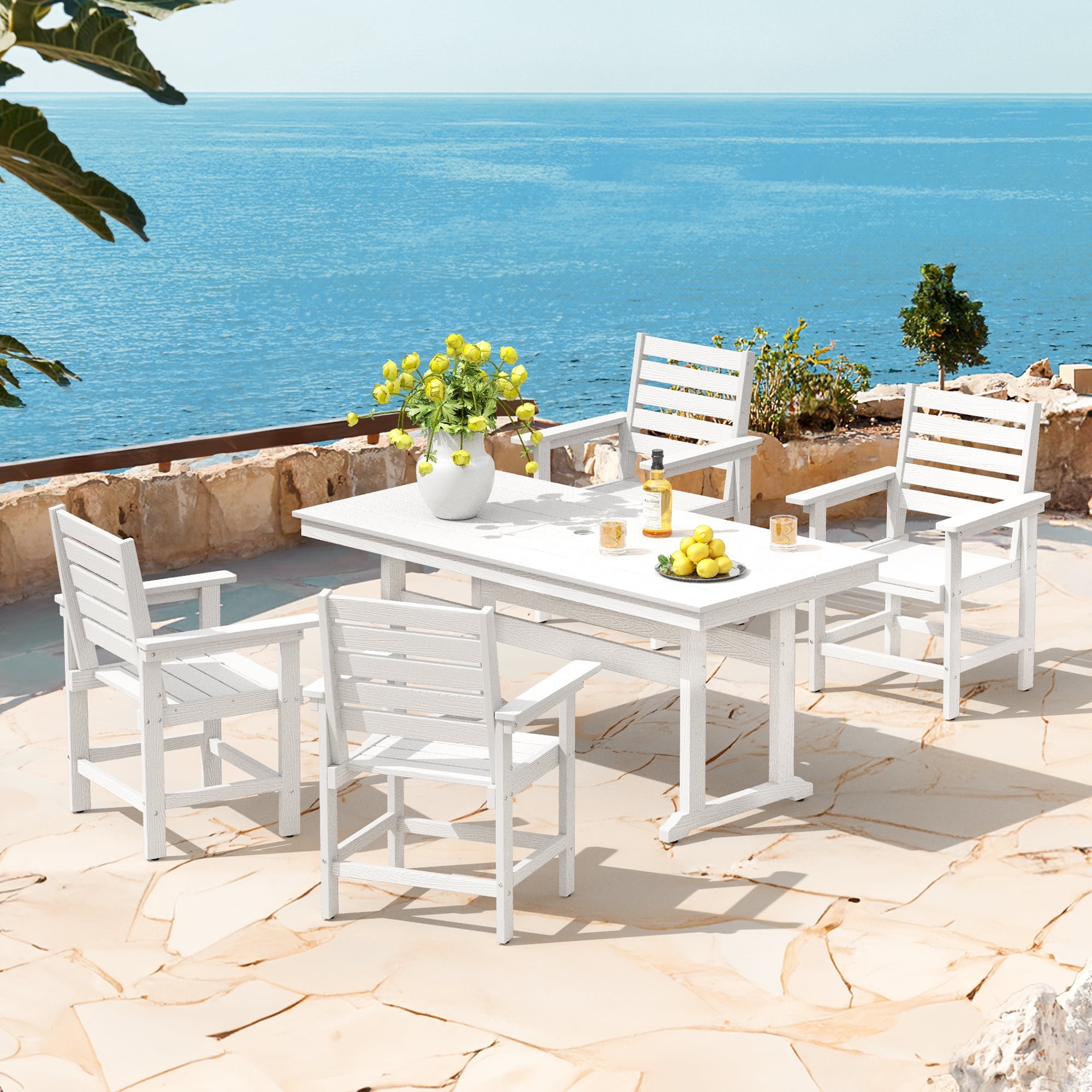 DYCANPO 5-Piece Outdoor Dining Set with Umbrella Hole, HDPS Rectangle ...