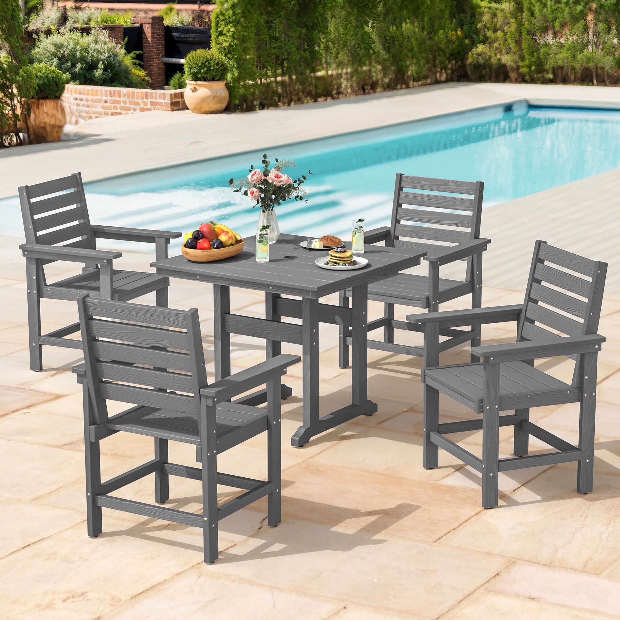 DYCANPO 5-Piece Outdoor Dining Set with Umbrella Hole, HDPS Square ...