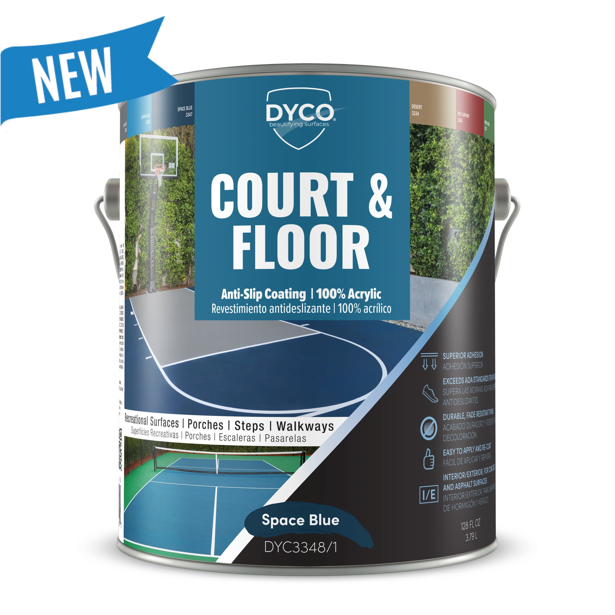 DYCO Court and Floor Anti-Slip 100% Acrylic Paint, Space Blue, 1 Gallon ...