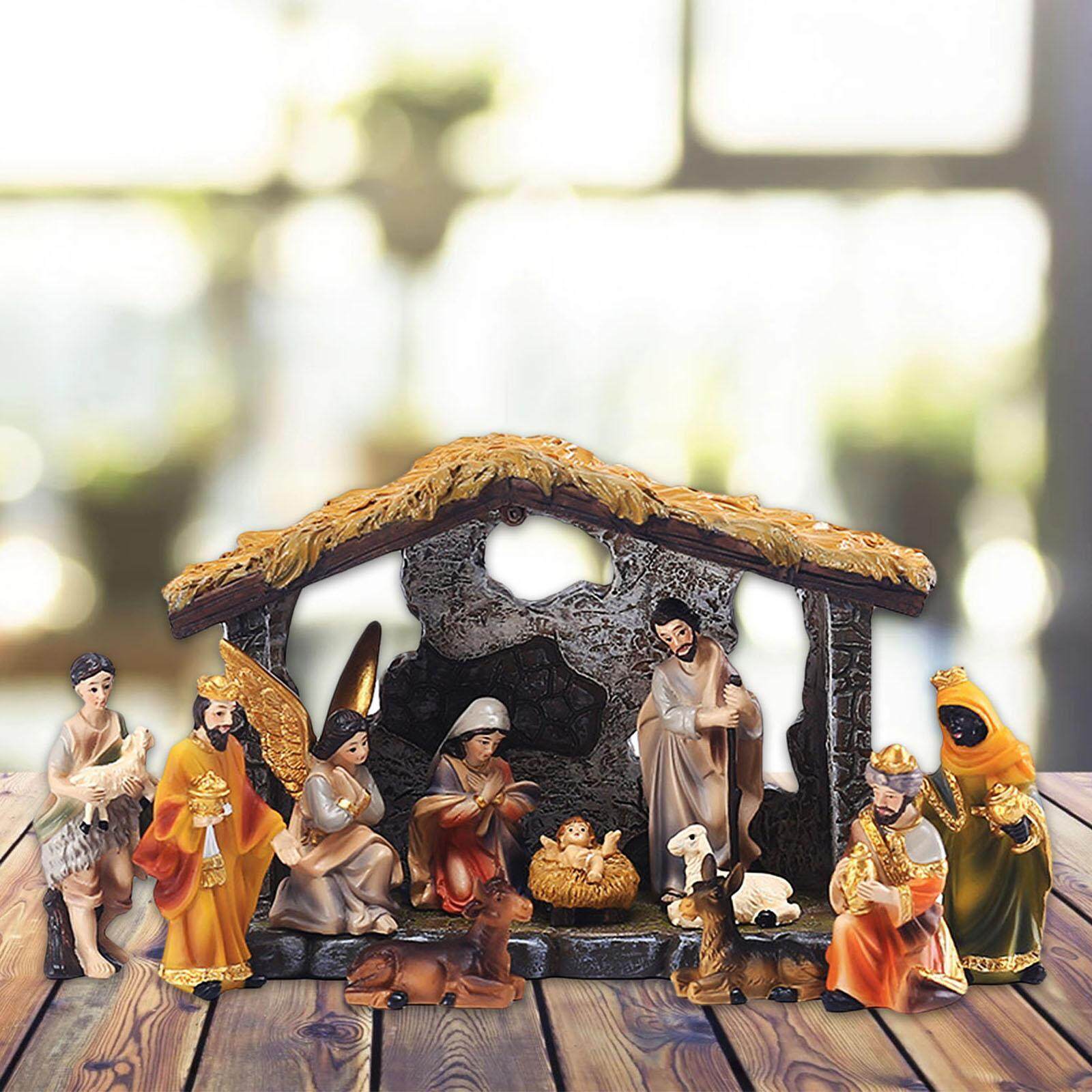 DYIOO 7.87" Indoor Nativity Manger Set, 11Pcs Christmas Figurine Set ...