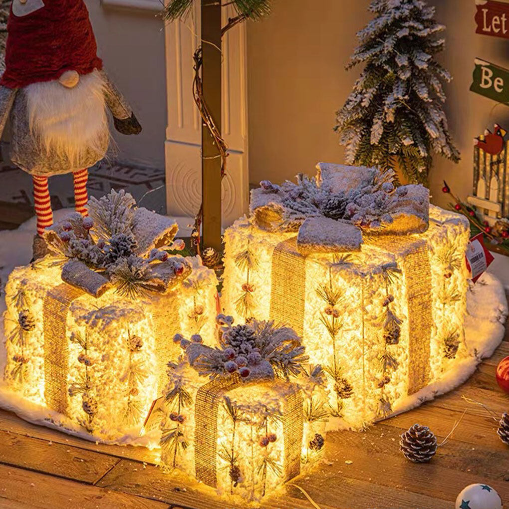 DYIOO Christmas Lighted Gift Boxes, 60LEDs Light Up Presents Christmas ...