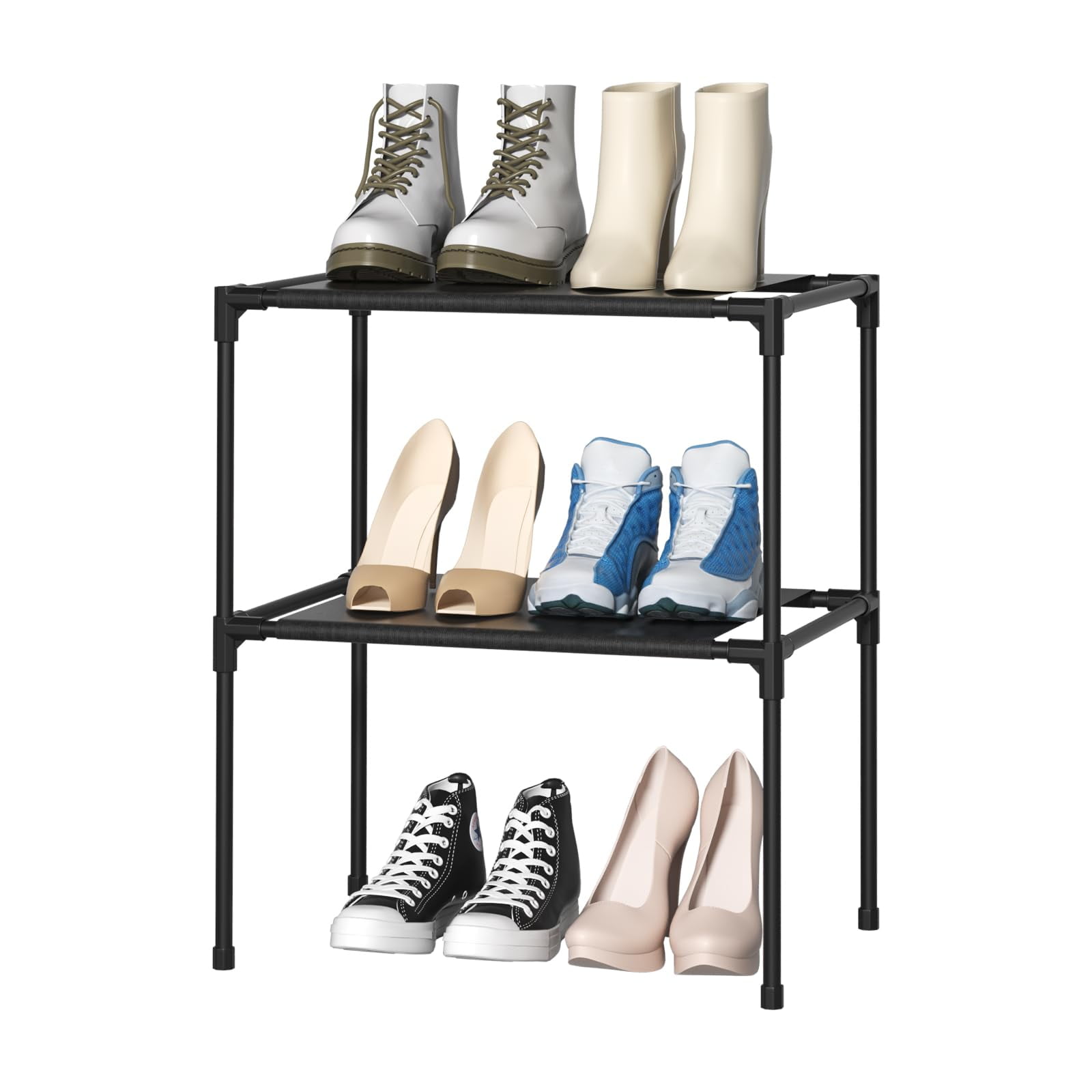 DYJIEKAI 1 Row 3 Tier Small Shoe Rack, Black Metal Stackable Shoe Shelf ...