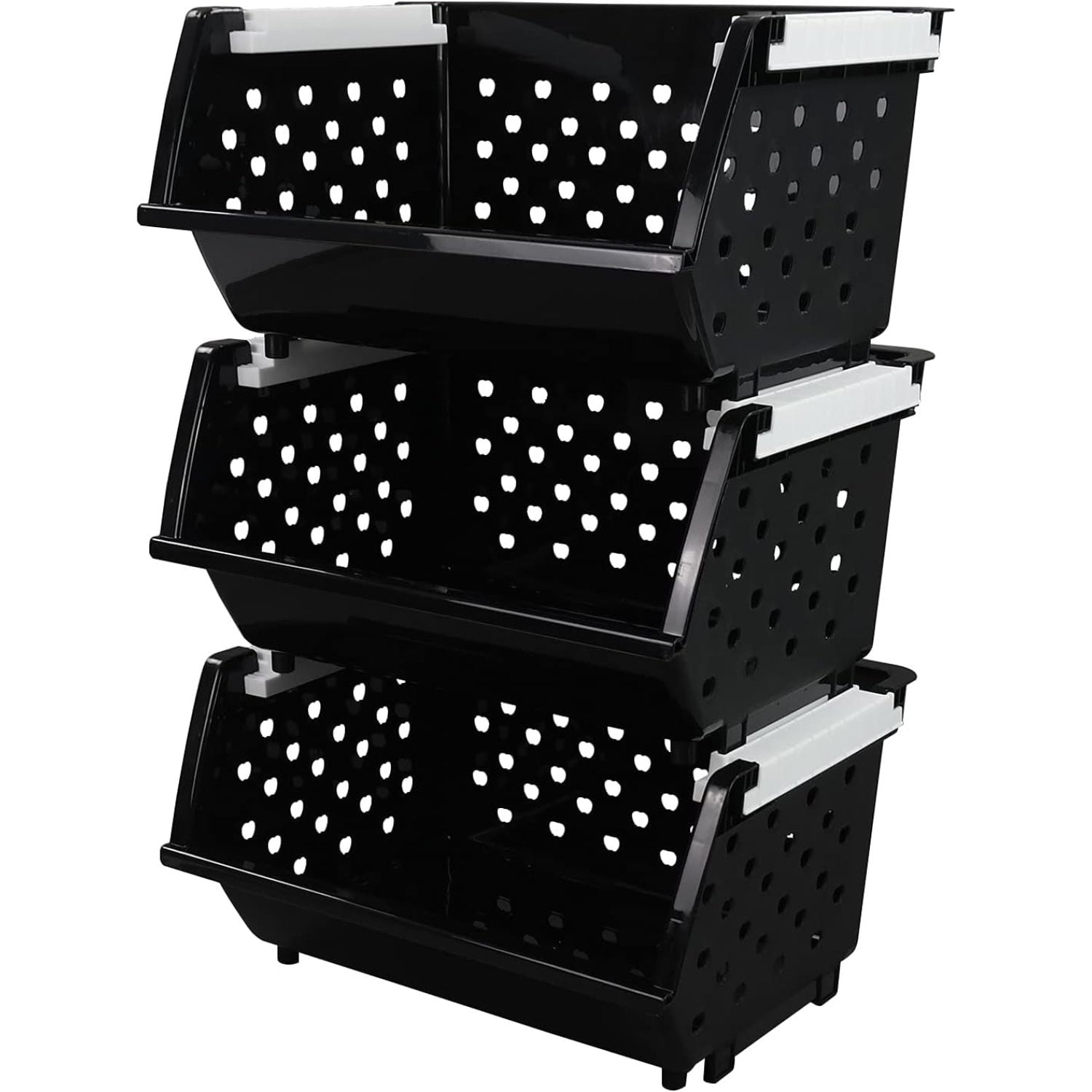 LHHP 3 Packs Plastic Stackable Storage Baskets, Stacking Plastic Bins ...