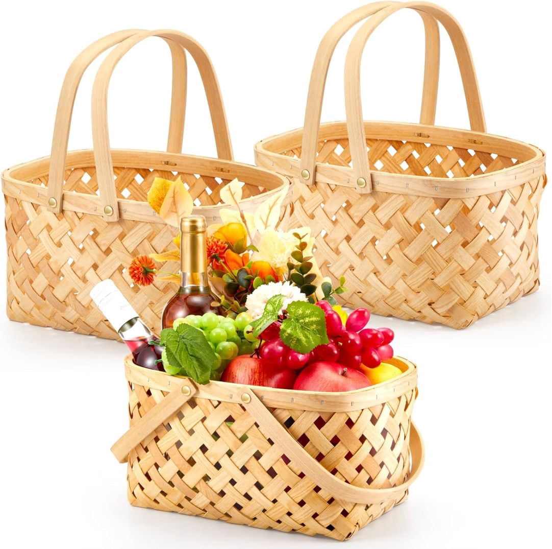 DYJP 3 Pcs Small Picnic Basket with Movable Handles Woodchip Wicker ...