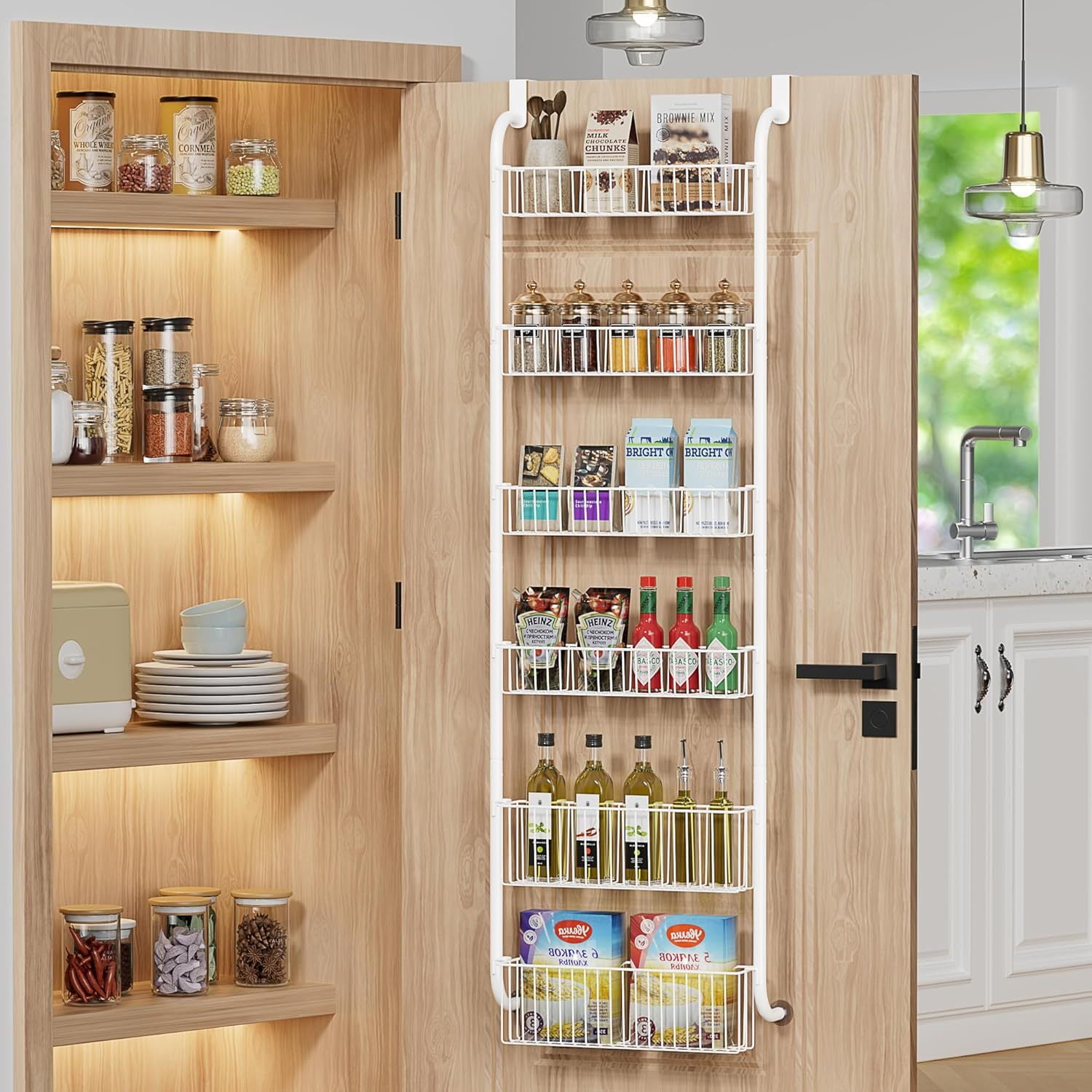 DYJP 6 Tier Over The Door Pantry Organizer Rack with 4 + 2 Full Baskets ...