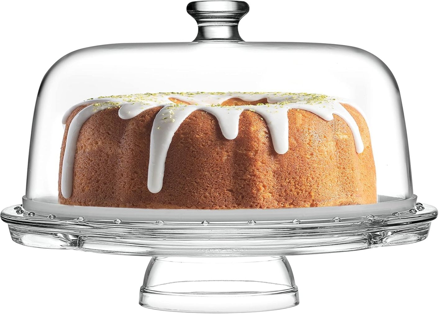 DYJP Cake Stand with Dome, 6-in-1 Multifunctional Glass Serving Platter ...