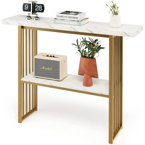 DYJP Console Table Sofa Table - 48” Faux Marble Entryway Table, 2-Tier ...