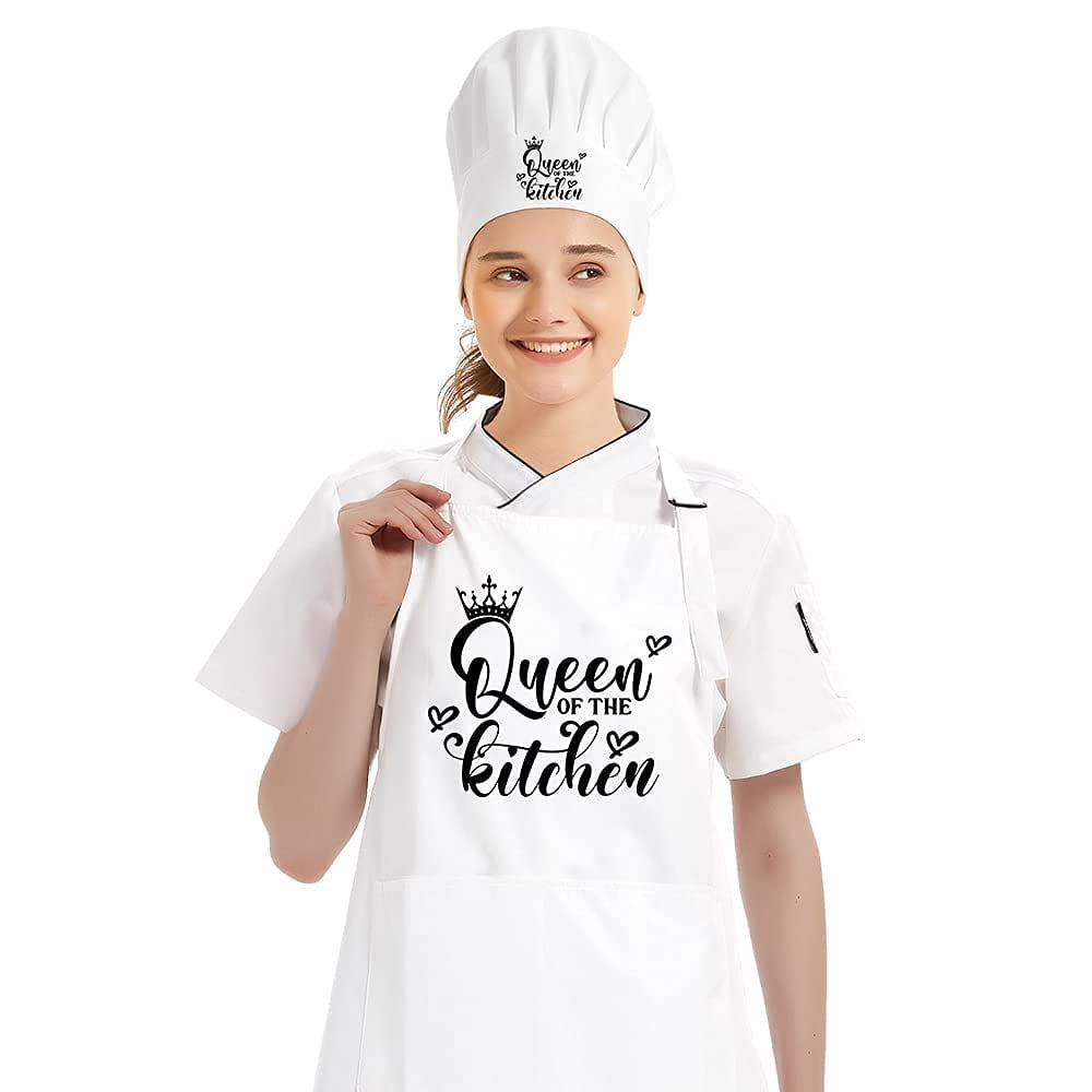 DYJYBMY Queen of The kitchen Chef Hat and Set, Funny Chef Hat for Woman ...
