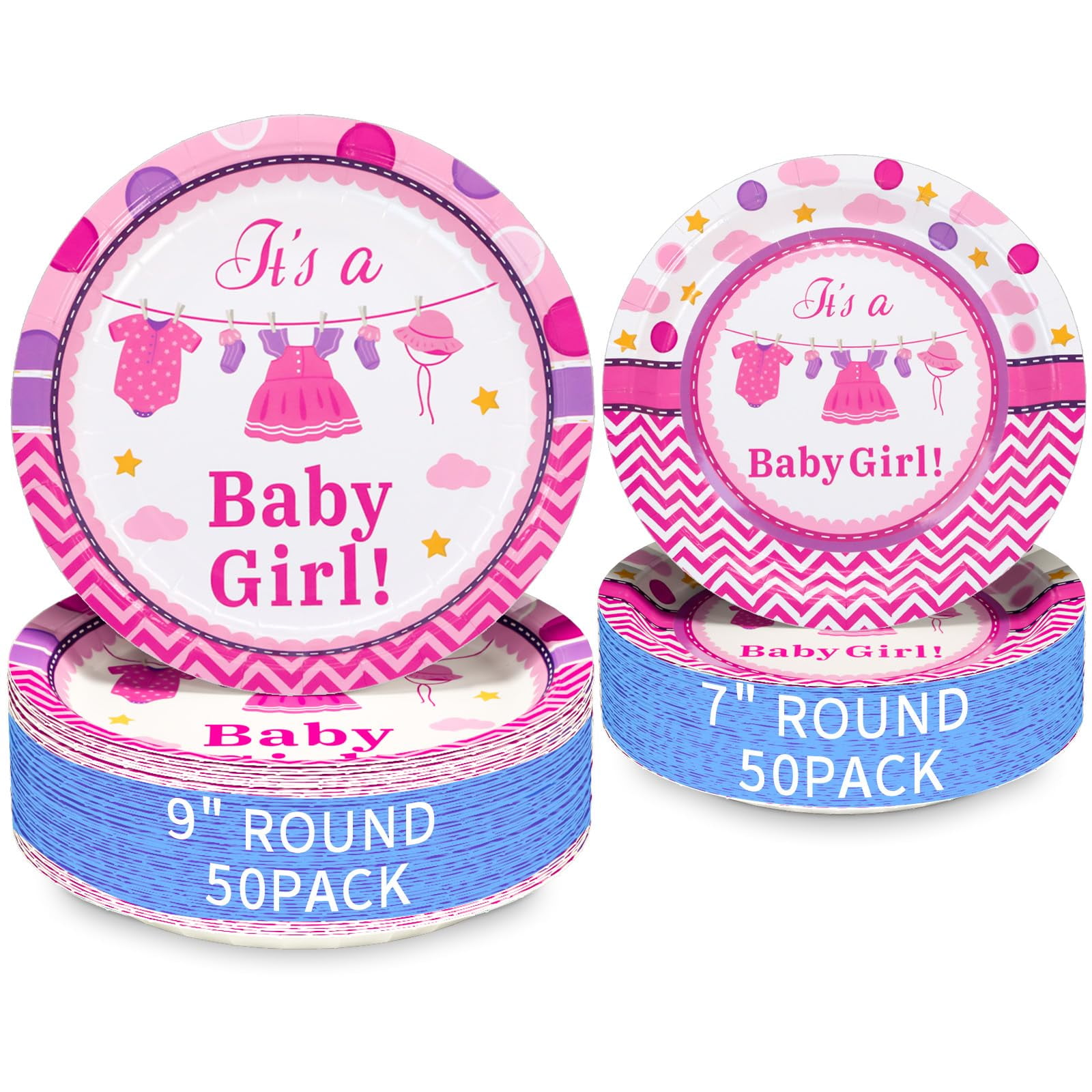 DYLIVeS 100 Pack Pink MMF7 Shower Plates, It's Girl Paper Dinner Plates ...