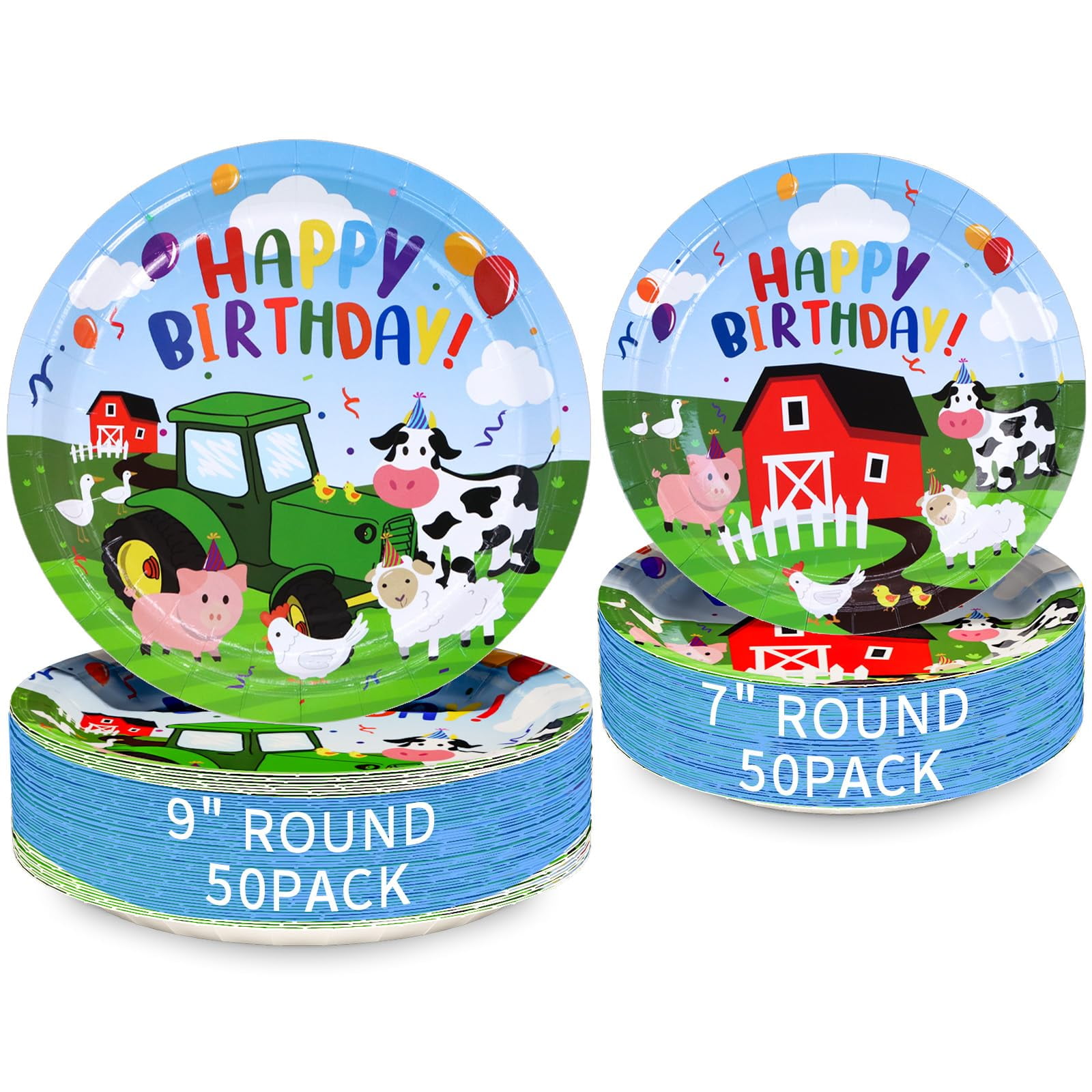 DYLIVeS Farm Animals Party Paper Plates, FST1 100 Pack Paper Dinner ...