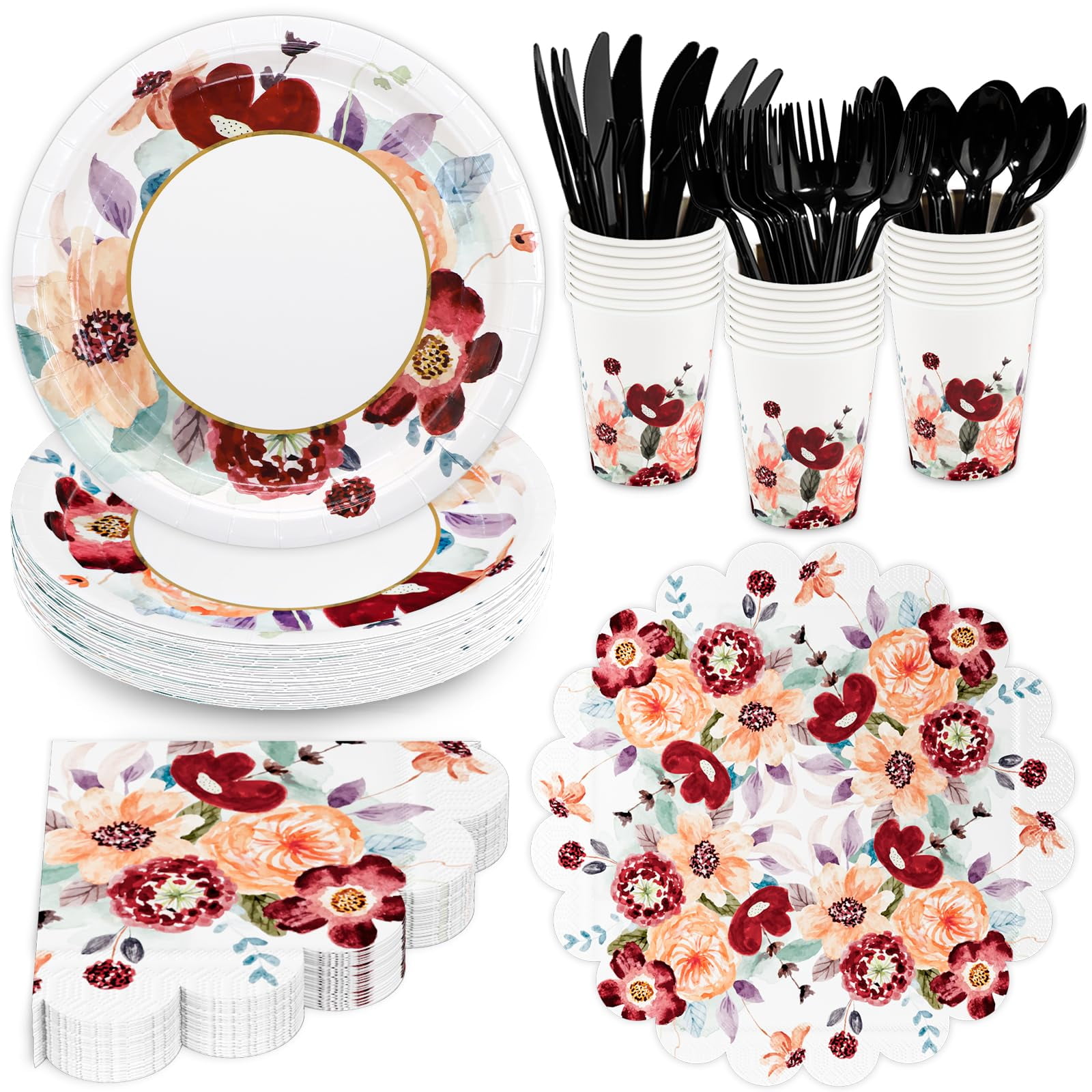 DYLIVeS Floral Party Decorations, STF9 Vintage Flower Paper Plates Cups ...