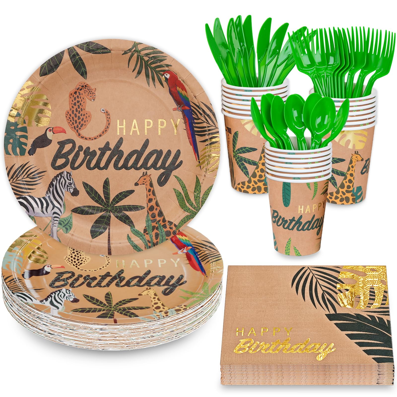 DYLIVeS Safari Jungle Birthday STF9 Party Supplies Tableware, Zoo Gold ...